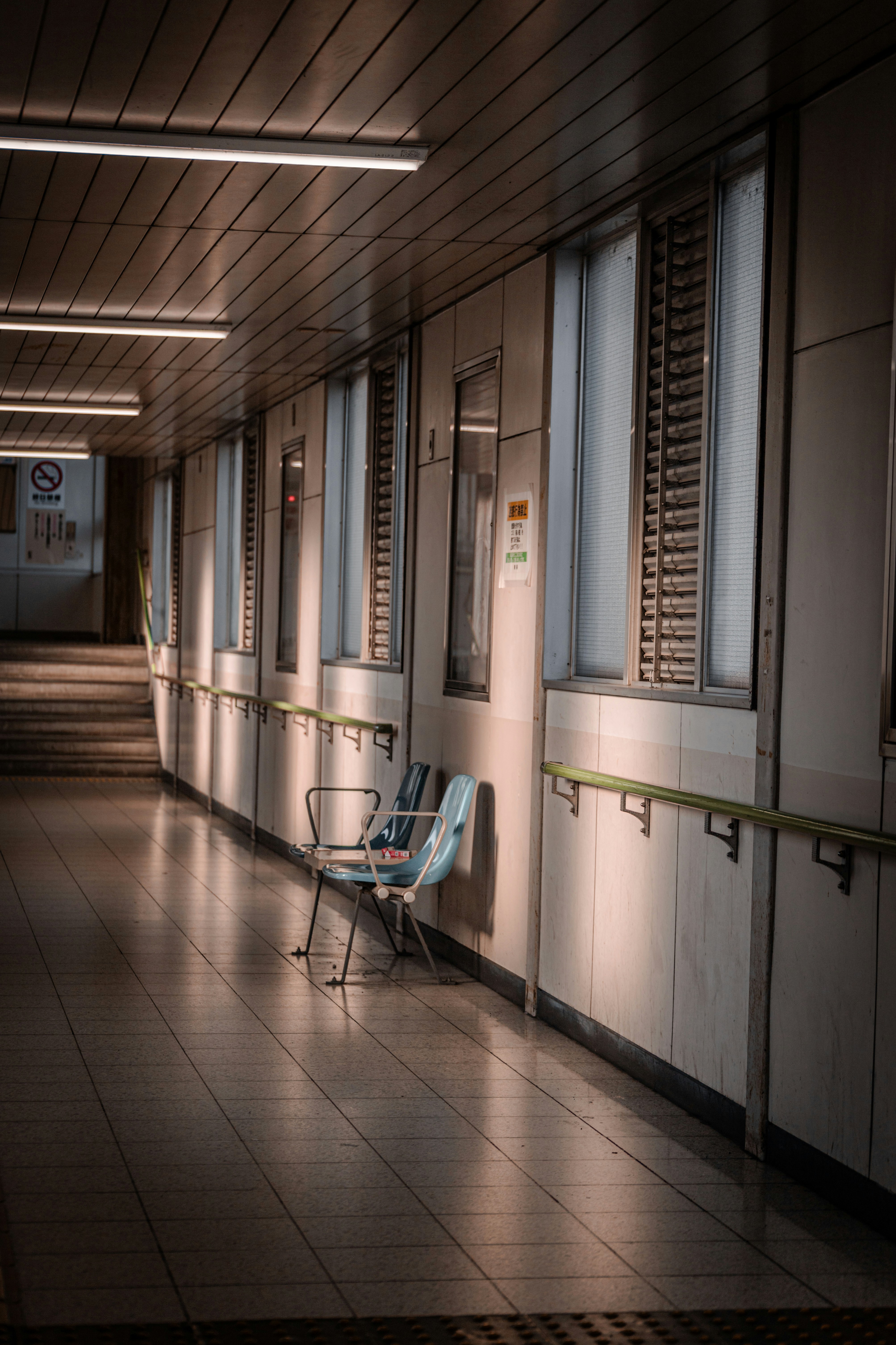 Vacant Waiting Room: Quiet Corridor of Light and Steel