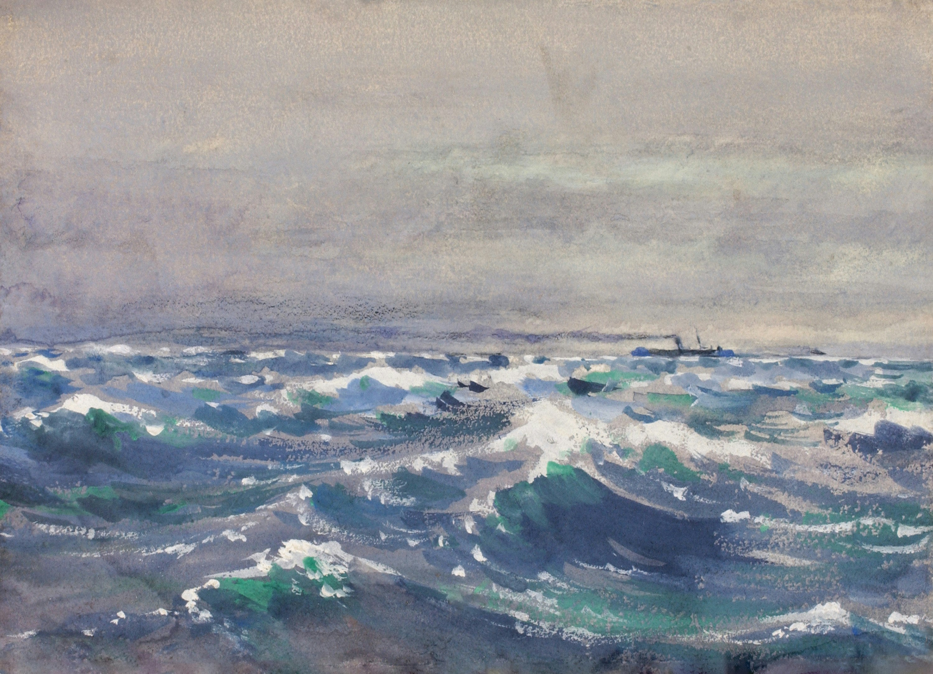 Glimmering Crest: A Sea of Patchwork Waves Beneath a Quiet Sky