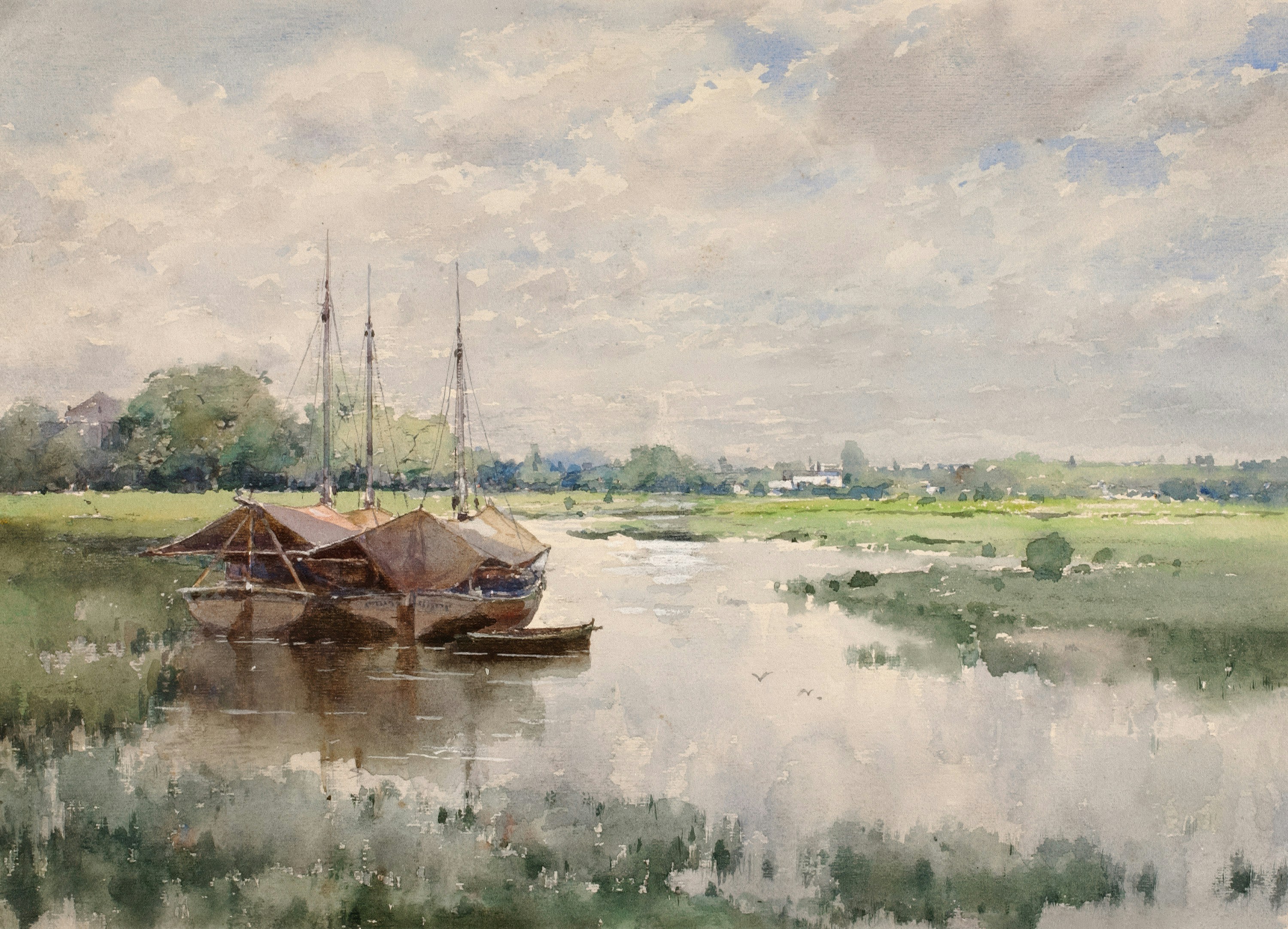 Sailing on Quiet Mudflats: Boats Rest in the Distant Glade