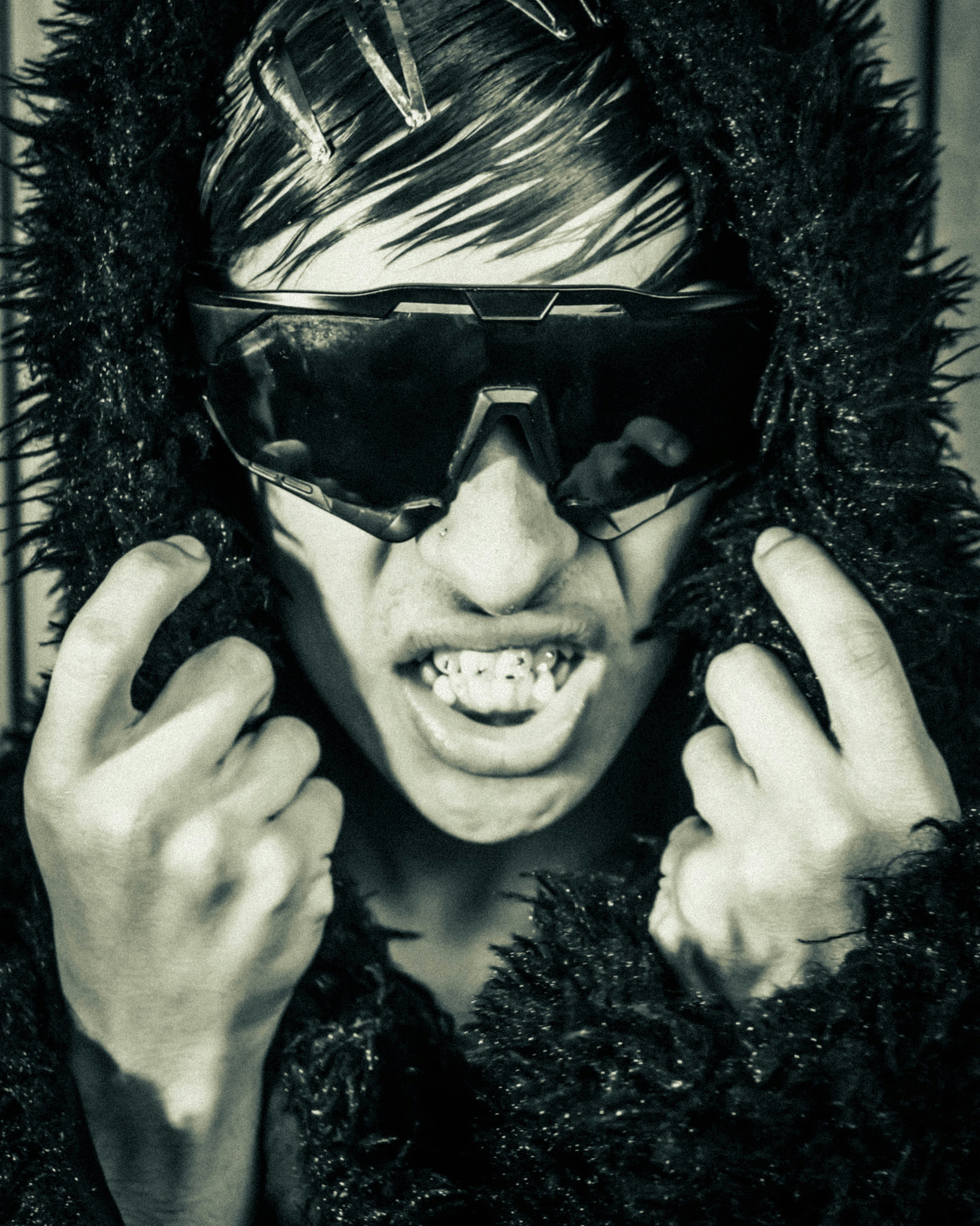 Gritty Neon Gaze: Rider of Shadows in Sunglasses