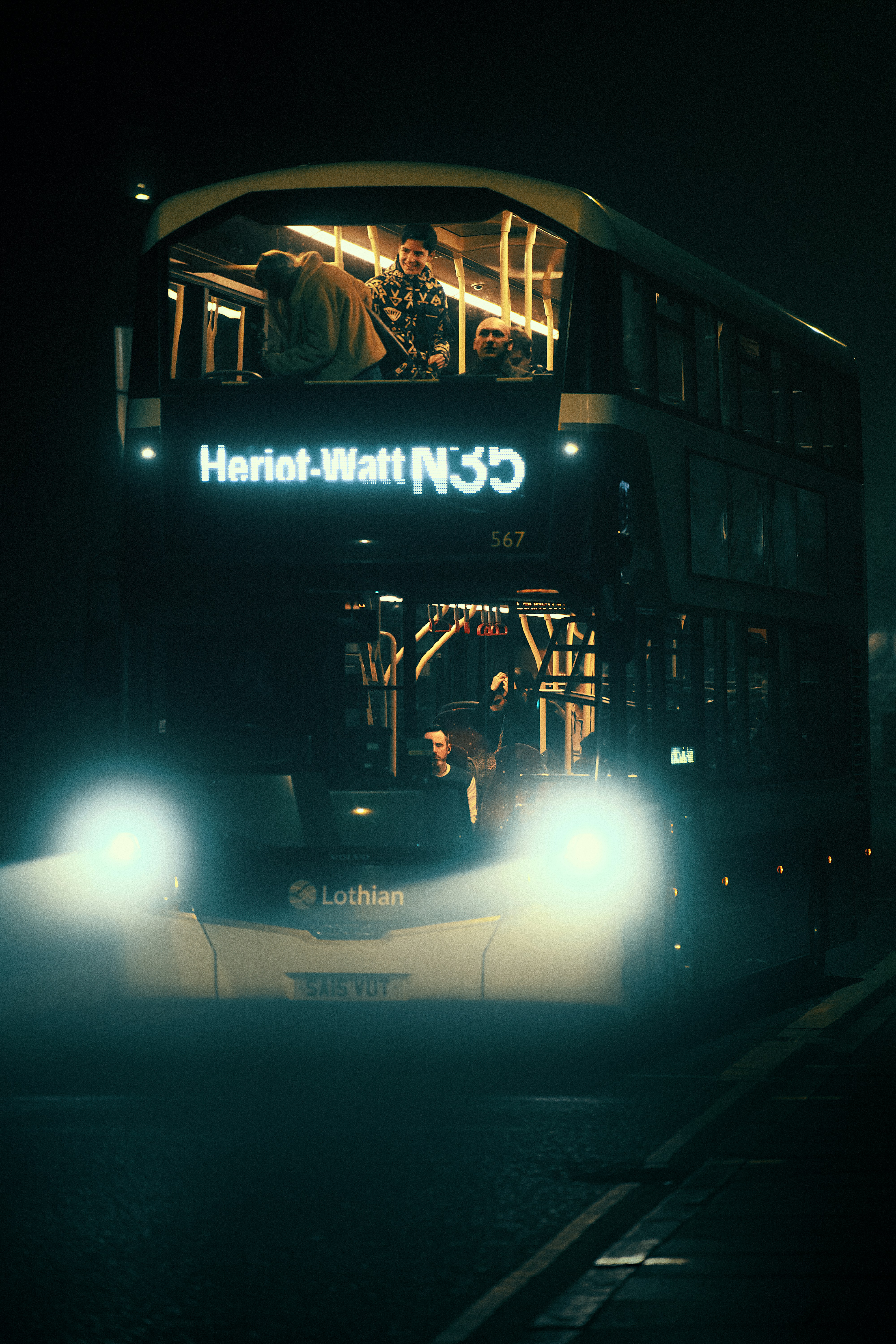 Night Bus in Focus: Headlights, Humans, and the Hum of the Route