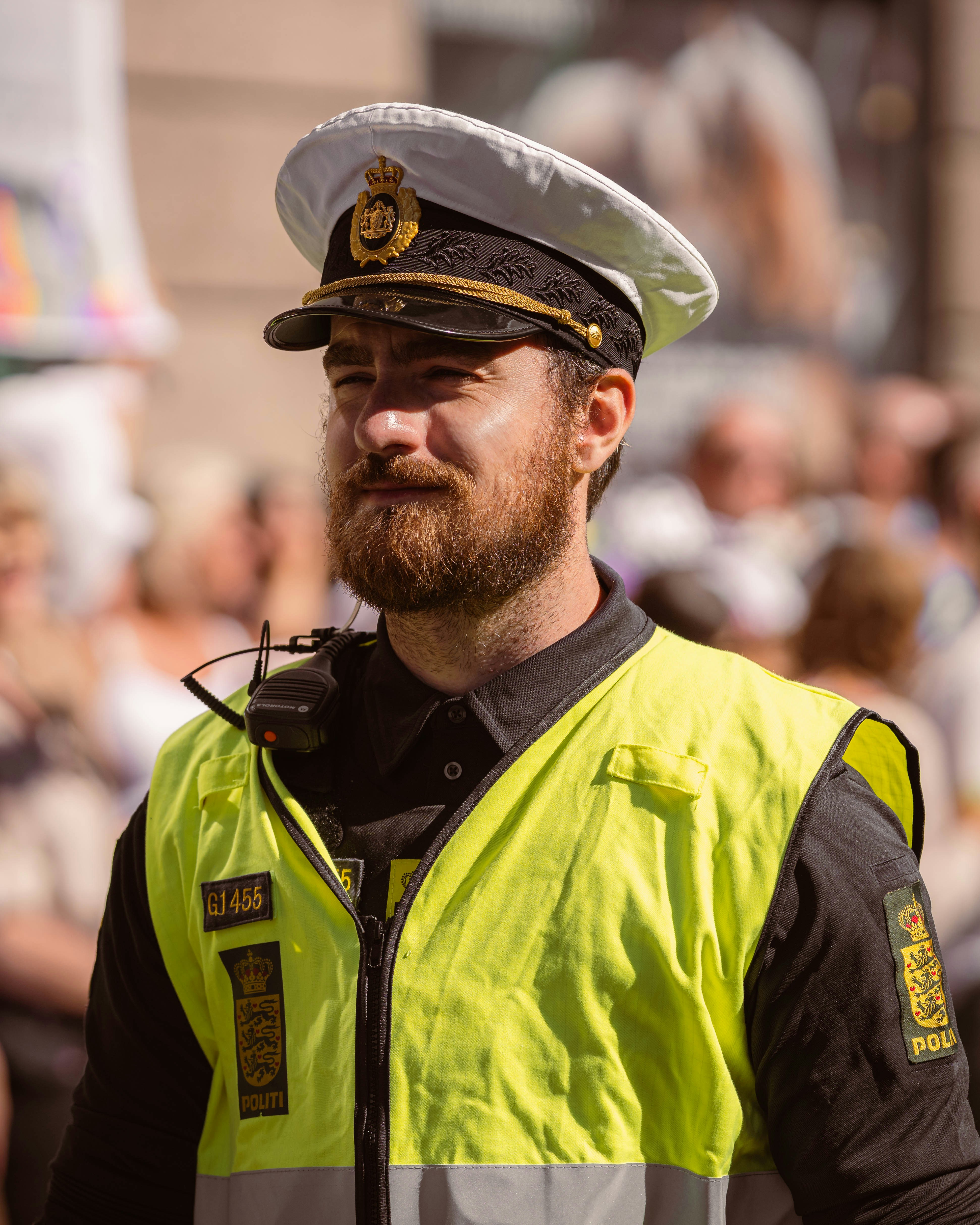 High-Visibility Officer Under Sunlit Spotlight