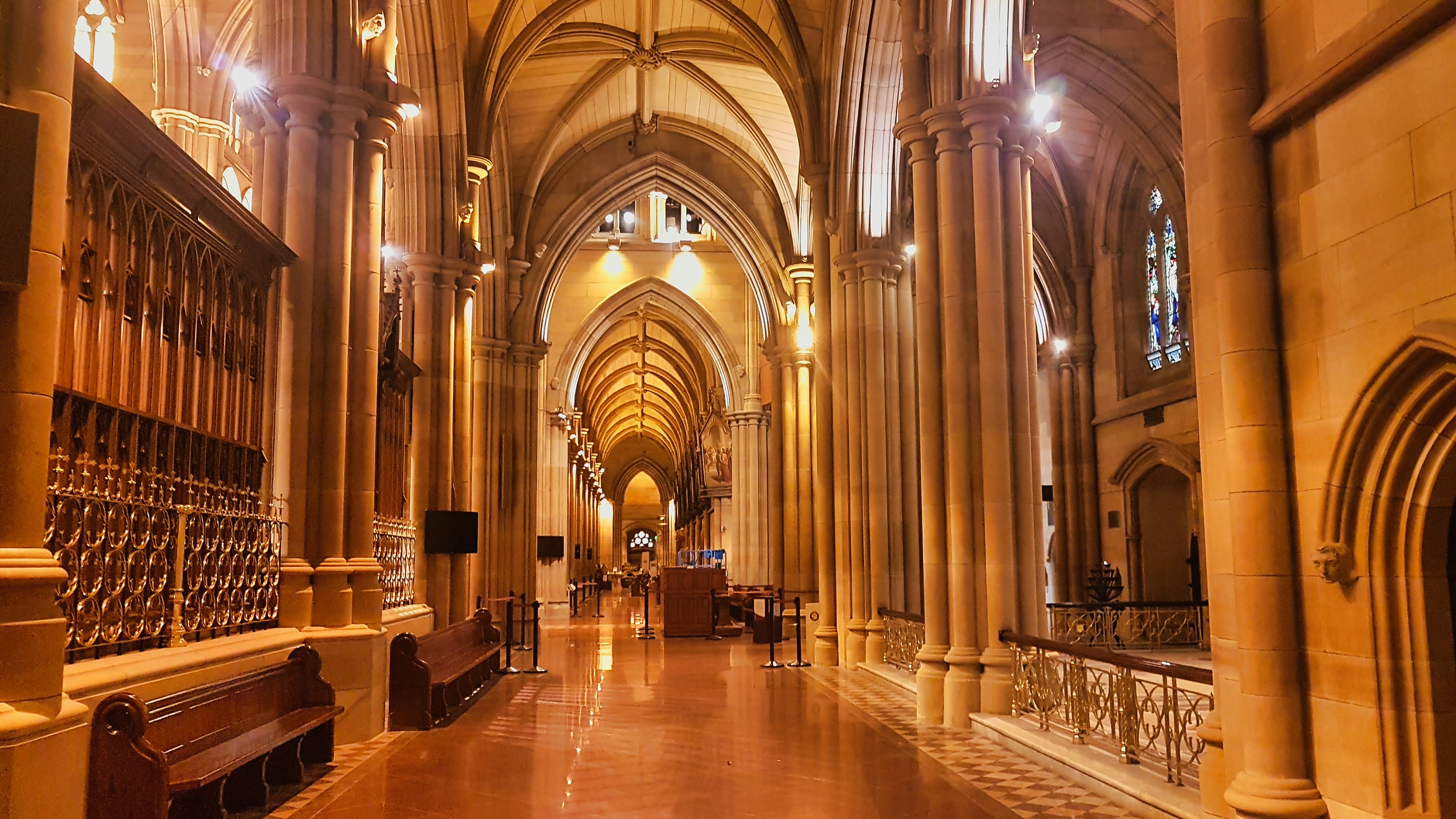 Cathedral Aisle: Echoes of Warm Light and Vaulted Geometry