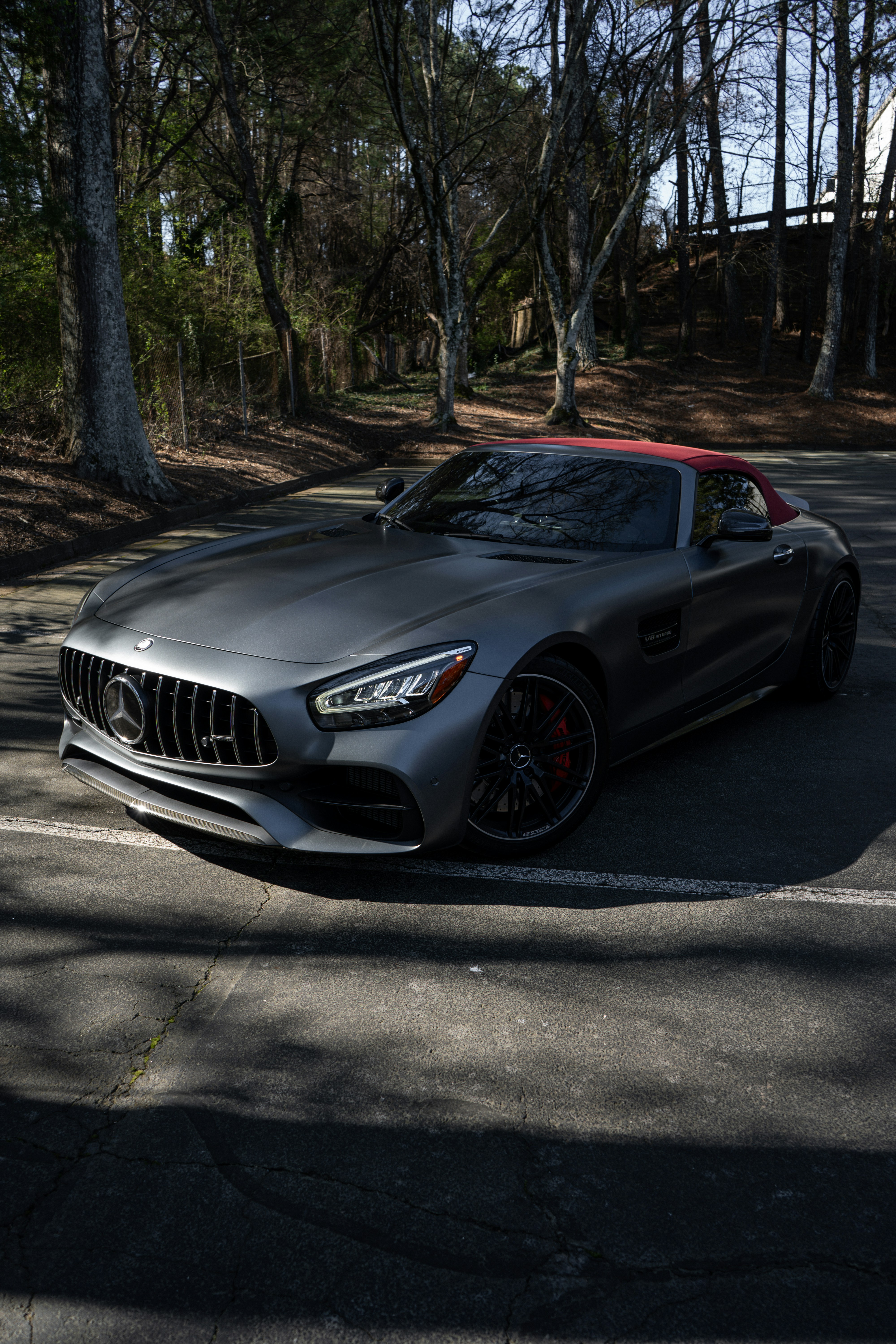 Mercedes AMG GT Roadster in a Shaded Parking Lot
