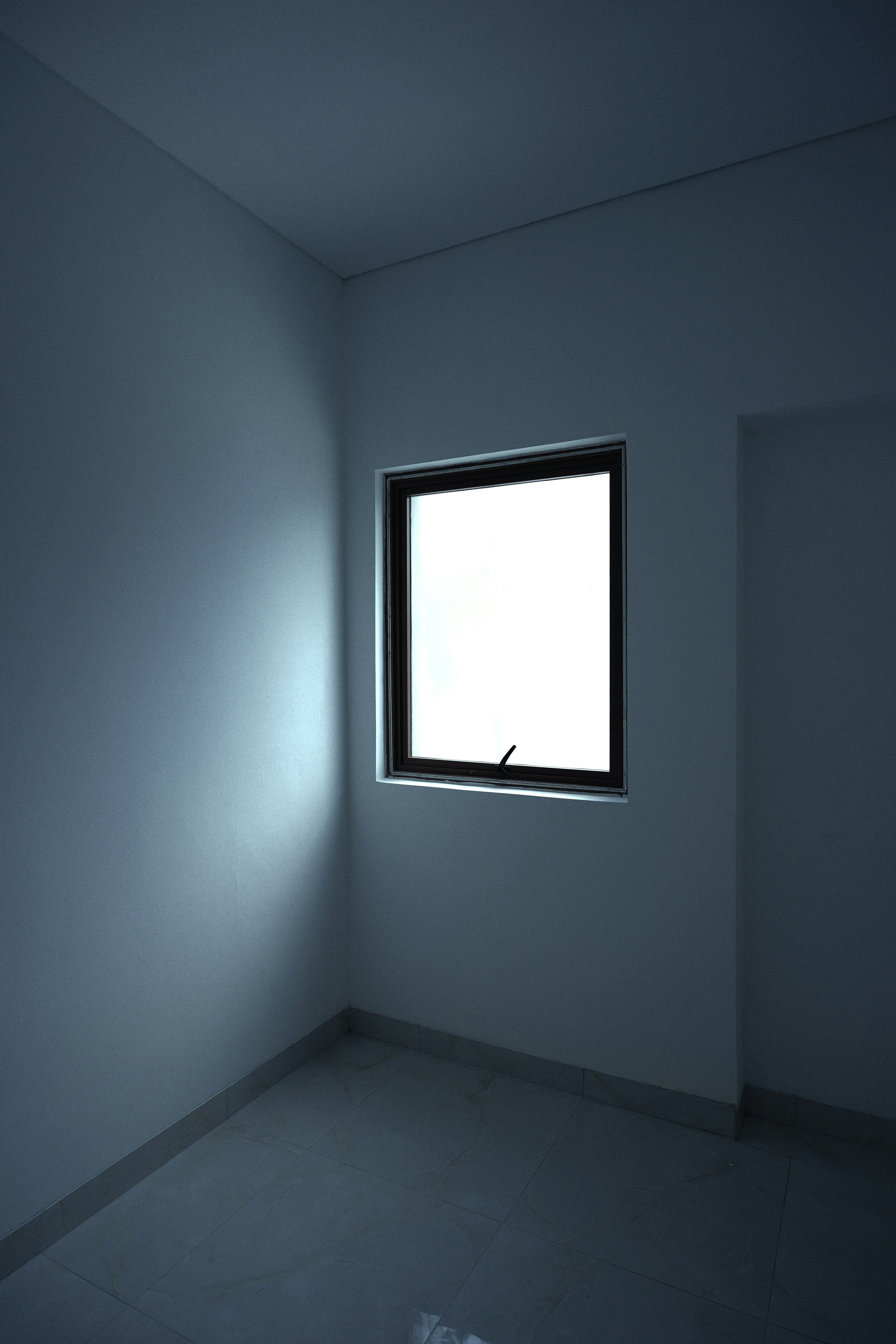 Blue Minimalism: Quiet Window Light in a Cornered Room