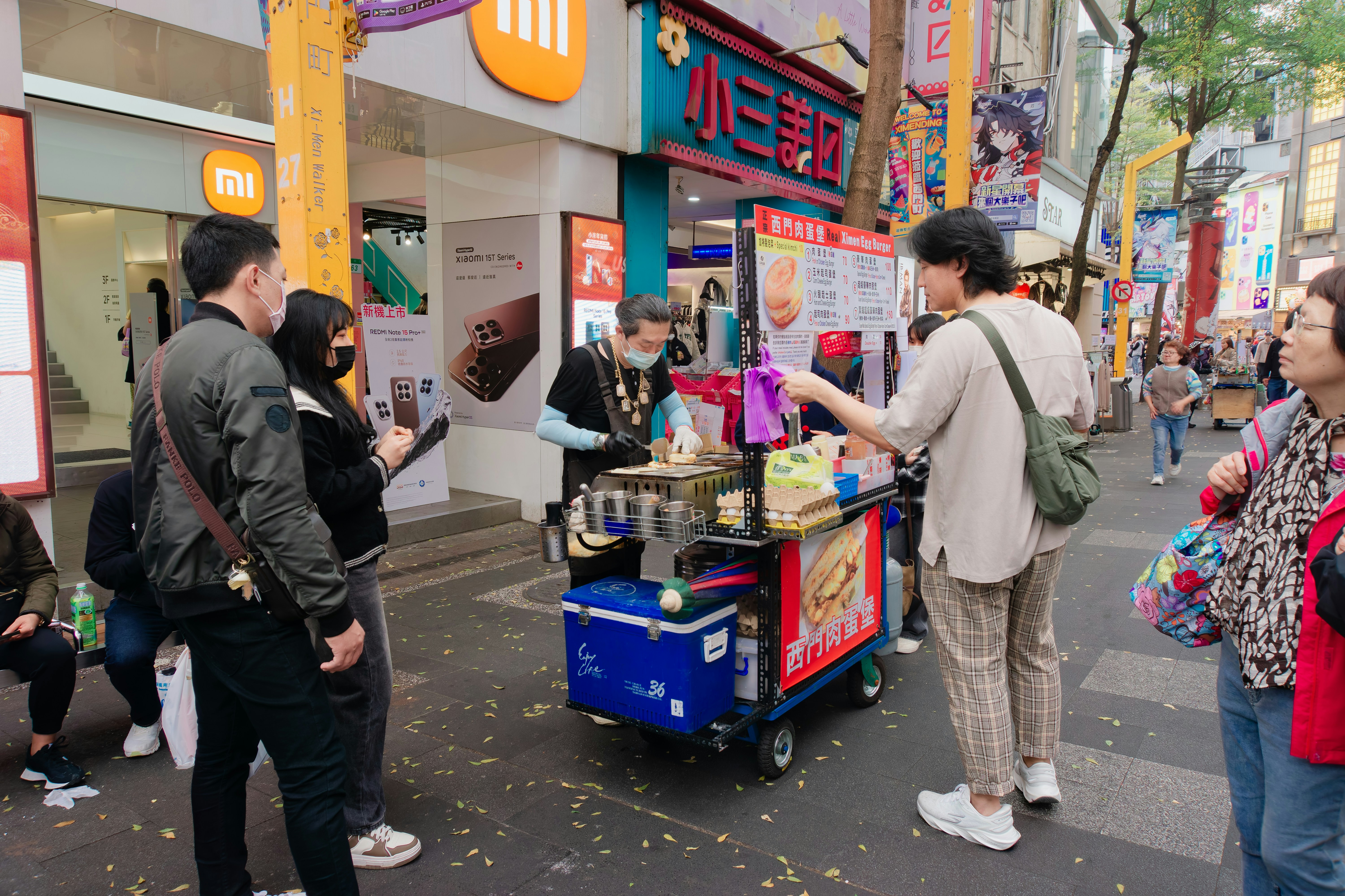 Street Vendor Cart in a Busy City Corridor