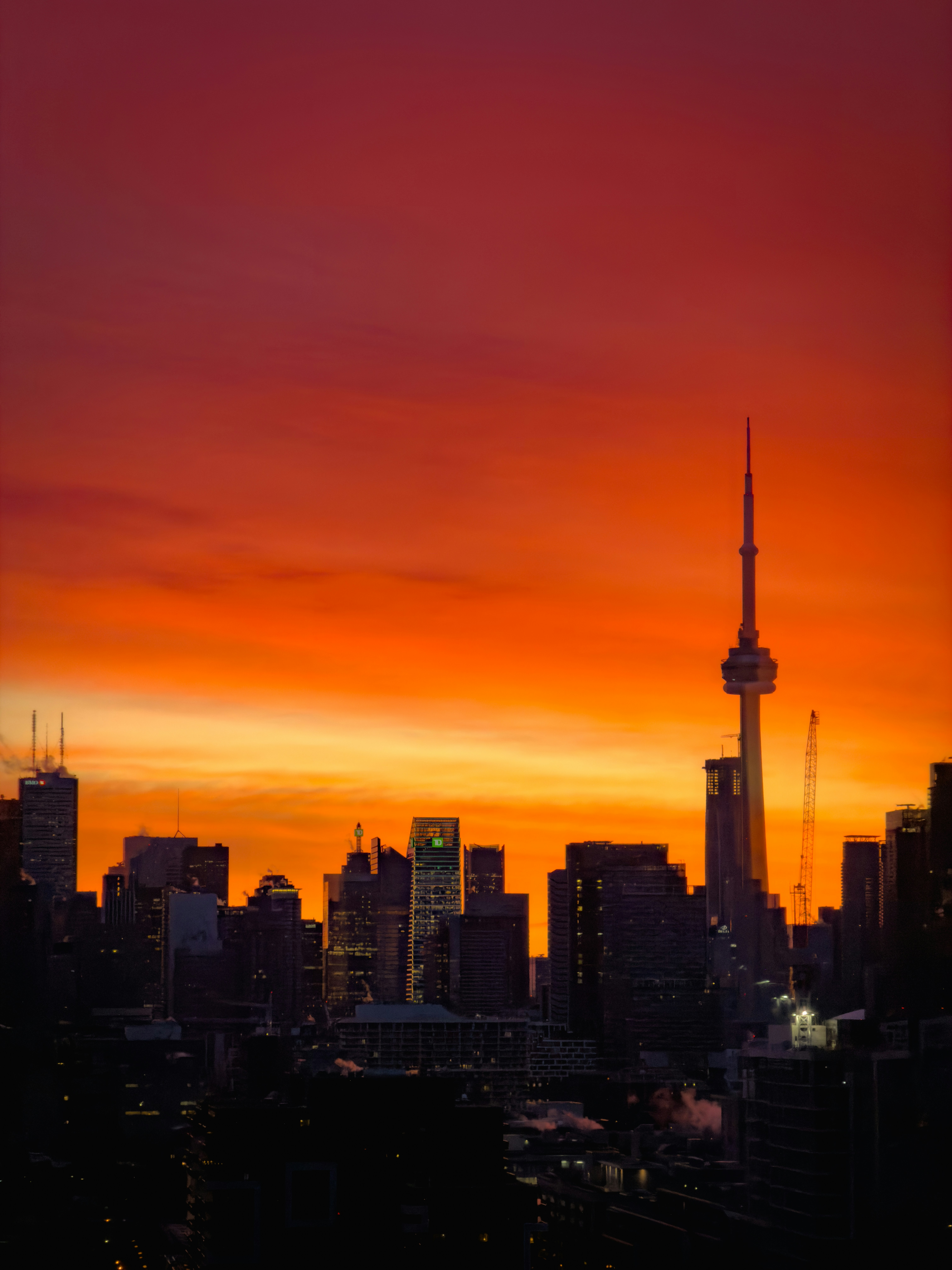 Towering Sunset: Tokyo-like Skyline Silhouette at Dusk