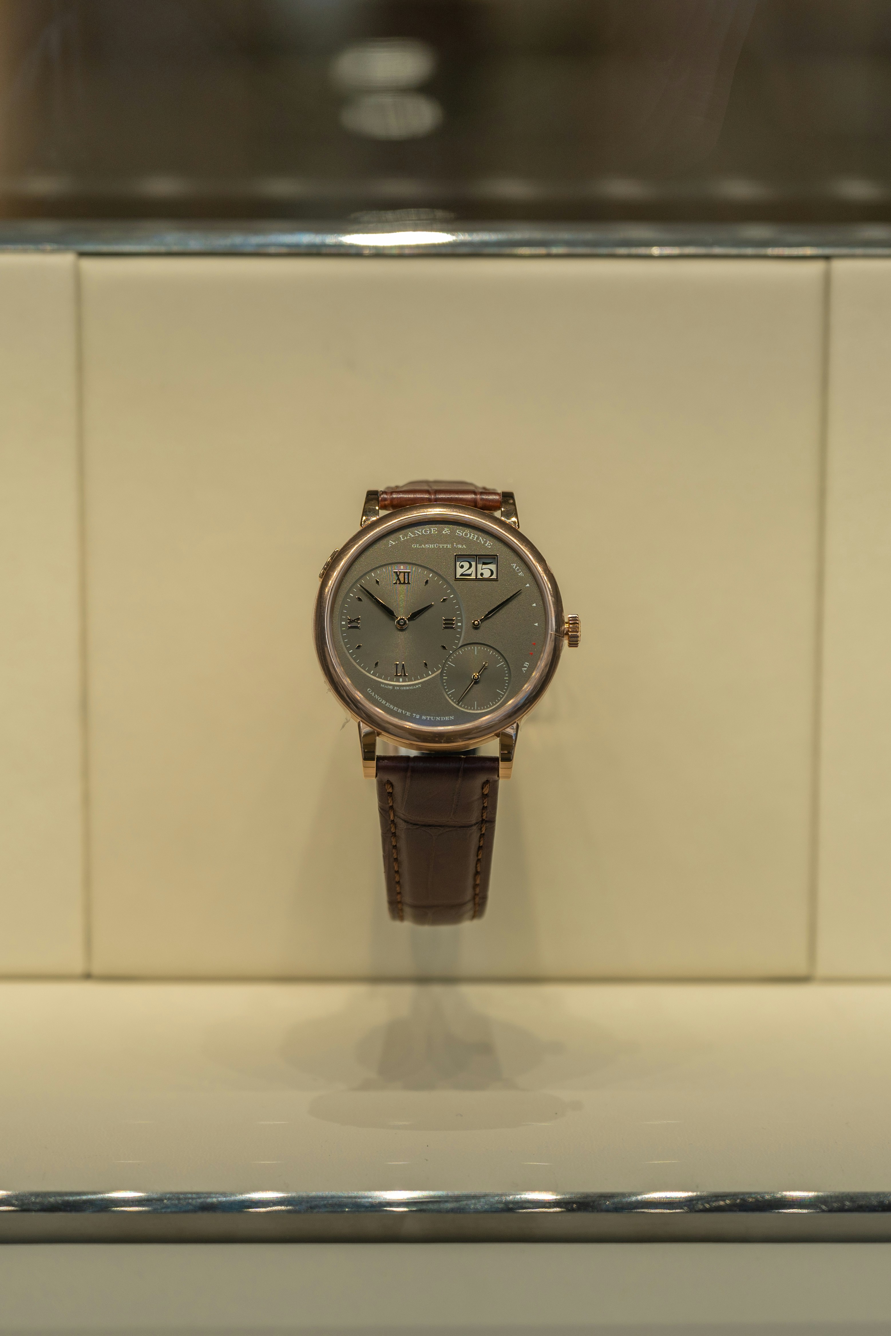 Elegant Timekeeper Centerstage: A Classic Wristwatch in a Plush Display