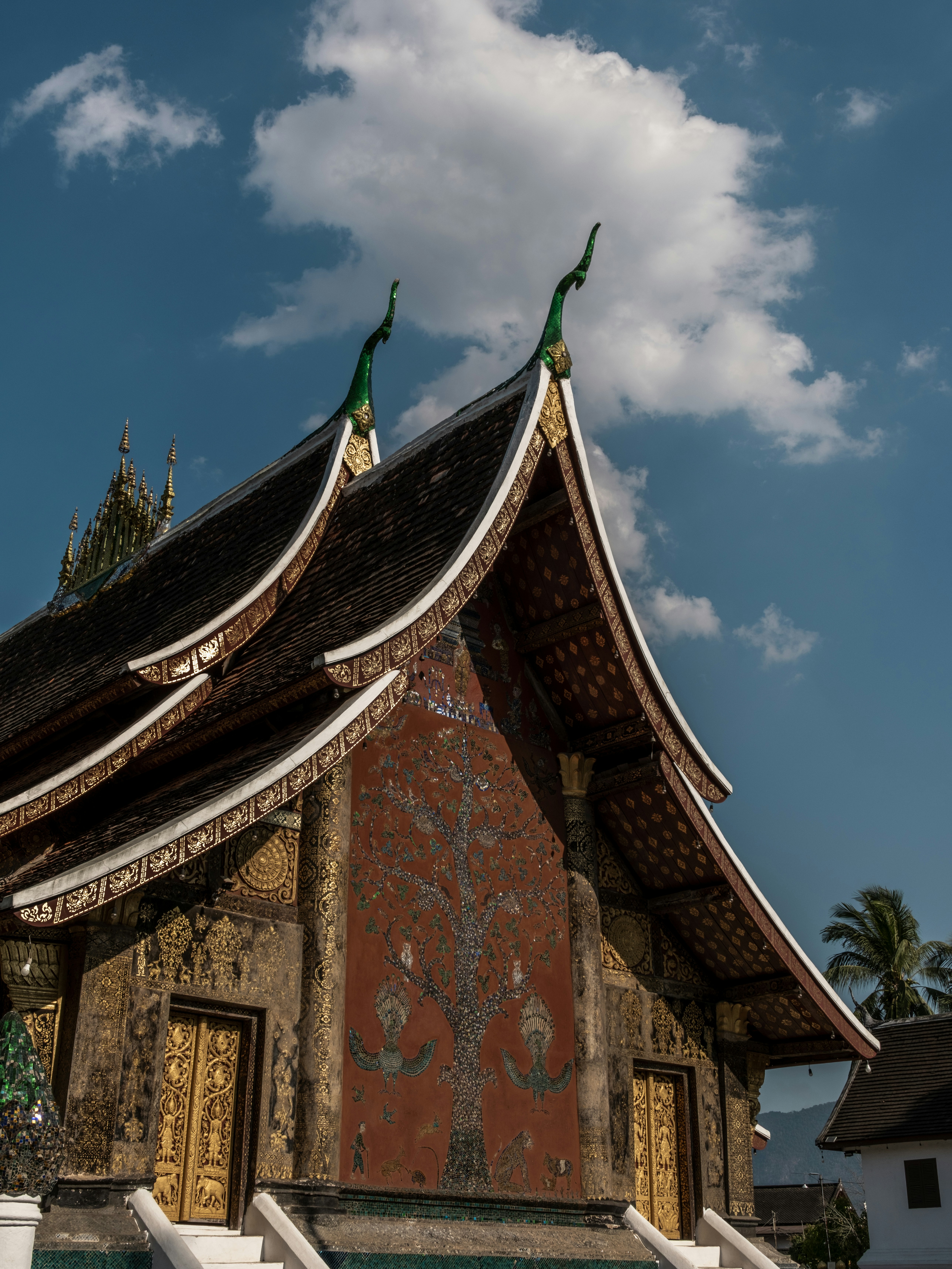 Temple Rooflines: Ornate Eaves Reach Toward a Clear Sky