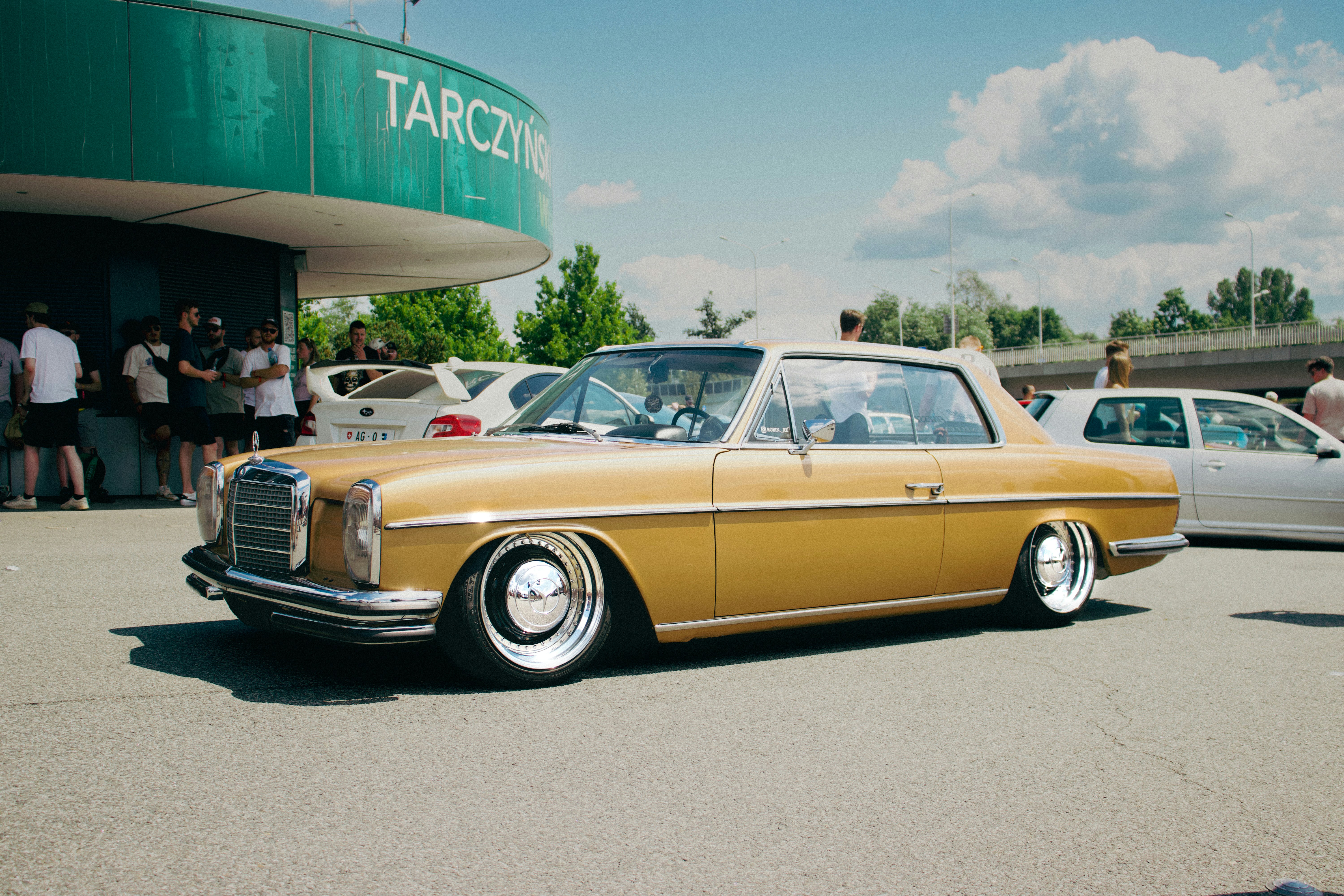 Golden Classic at the Turnout: A Vintage Mercedes on Display