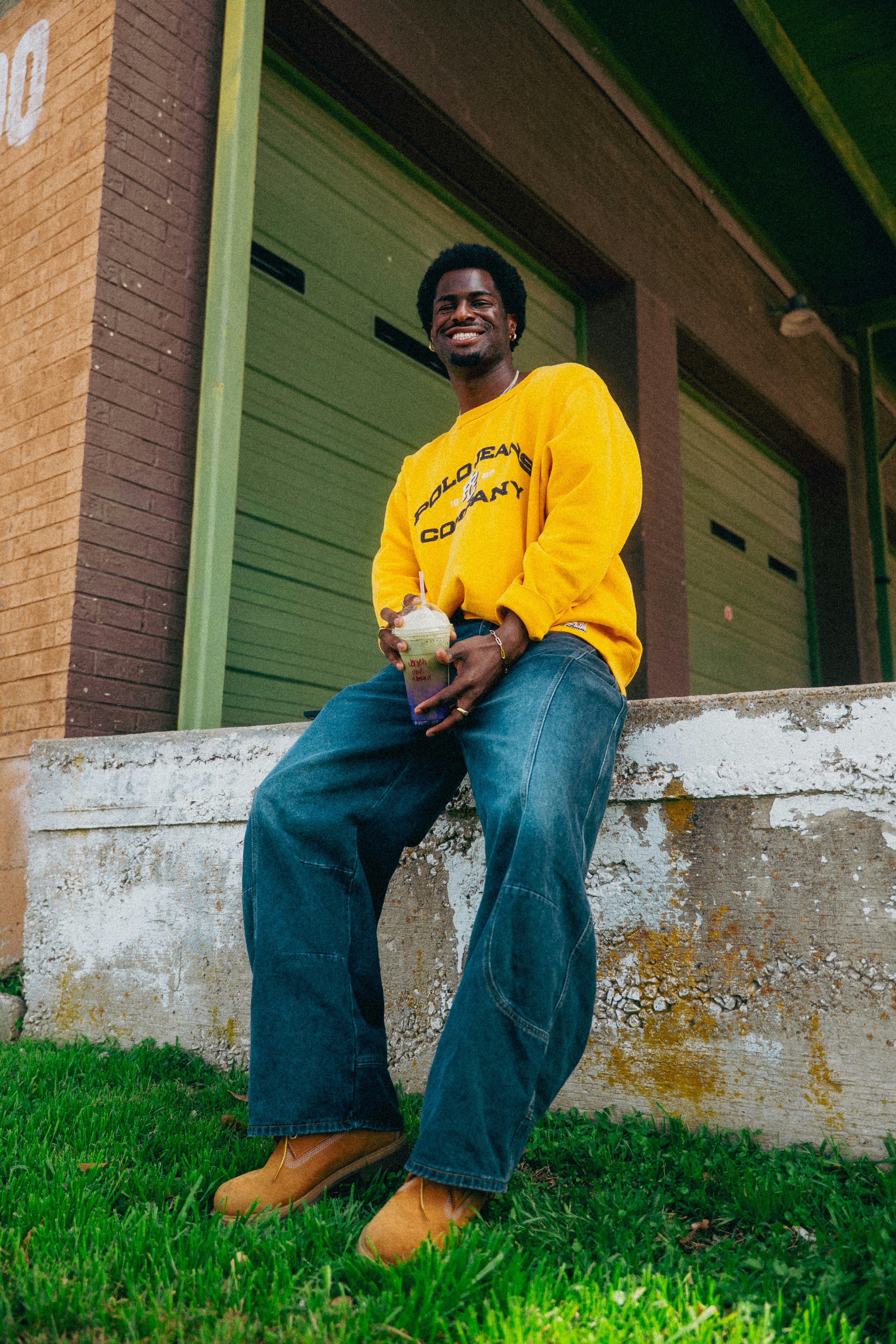 Sunny Confidence: A casual portrait on a green-arched beyond