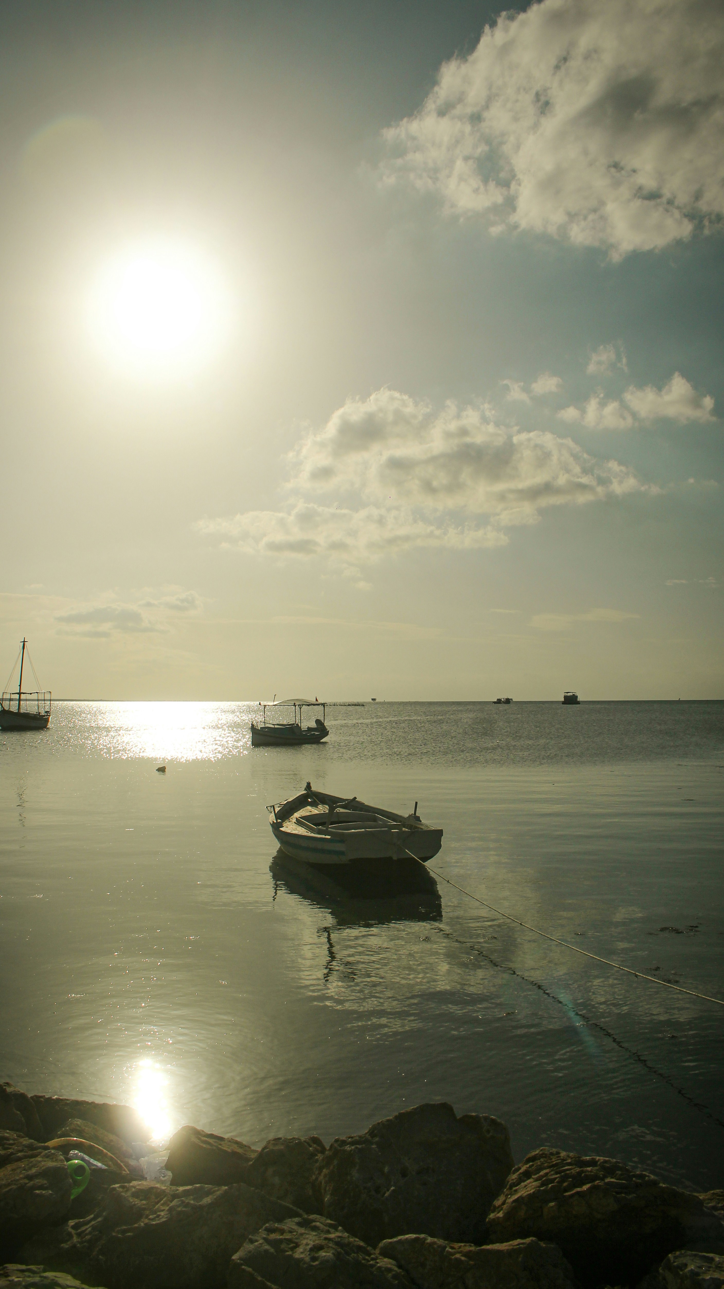 Sunlit Harbor: Boats Quietly Rest at Dusk