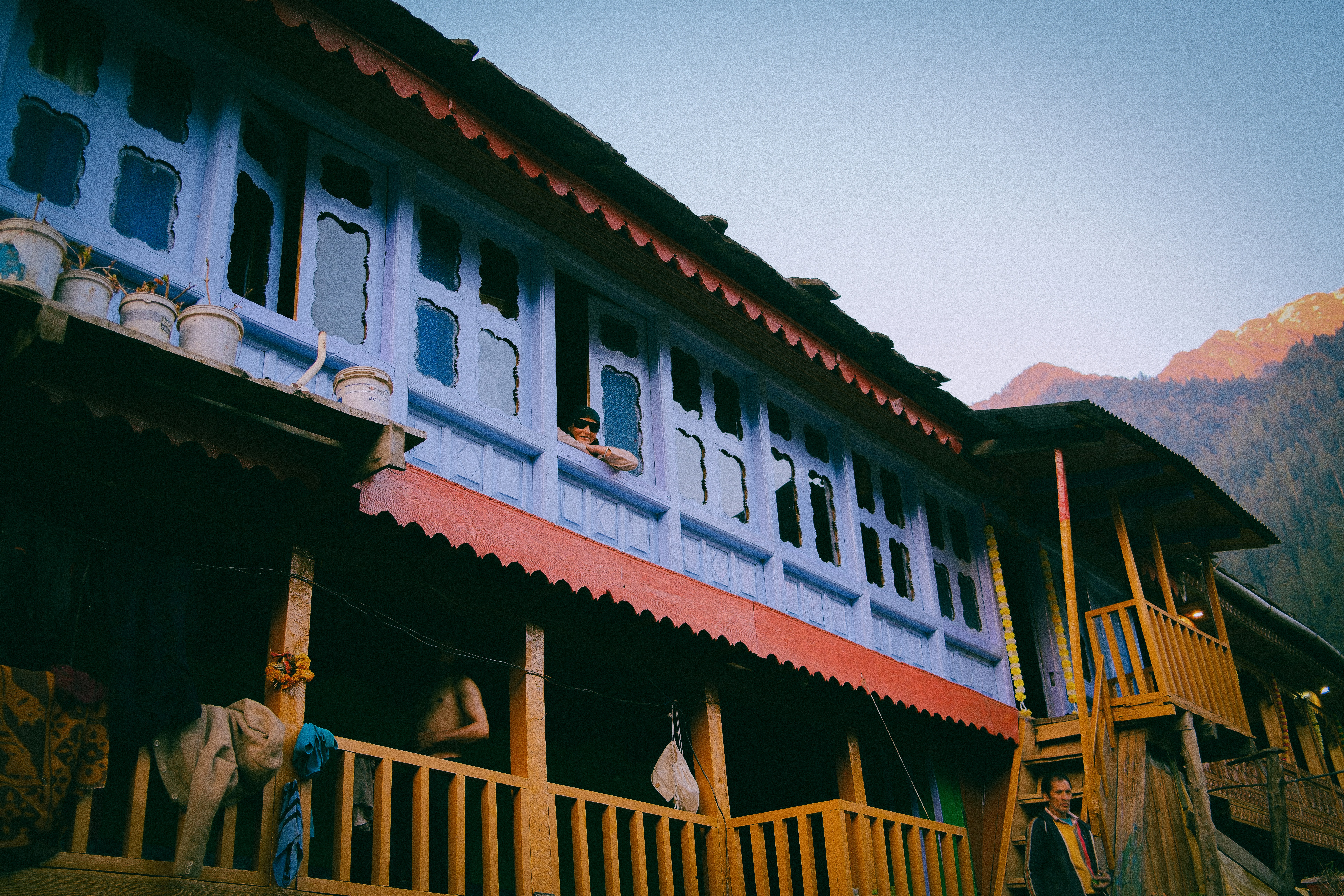 Colorful Balcony Facade on a Mountain Village