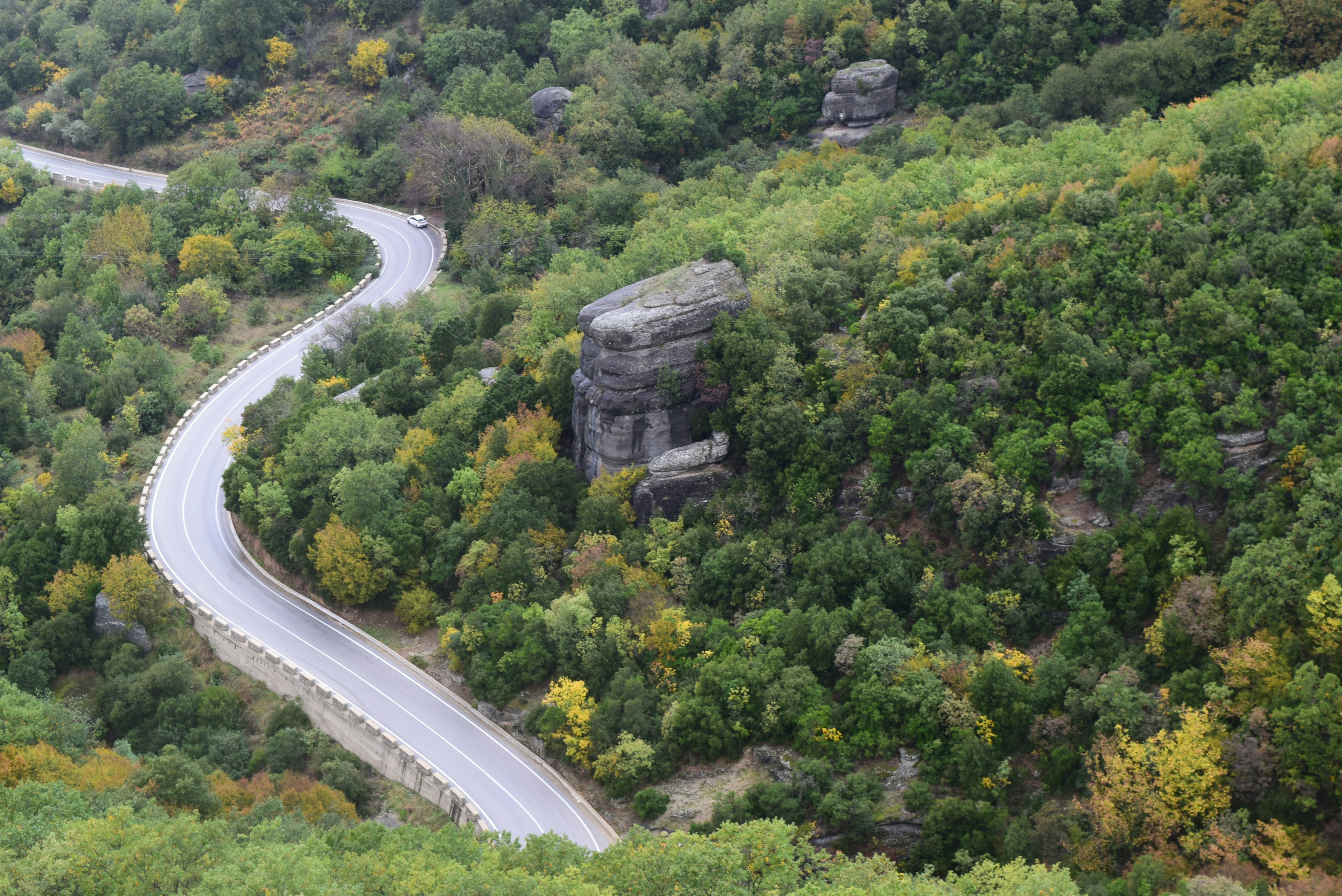 Winding Road Through Stone Guardians
