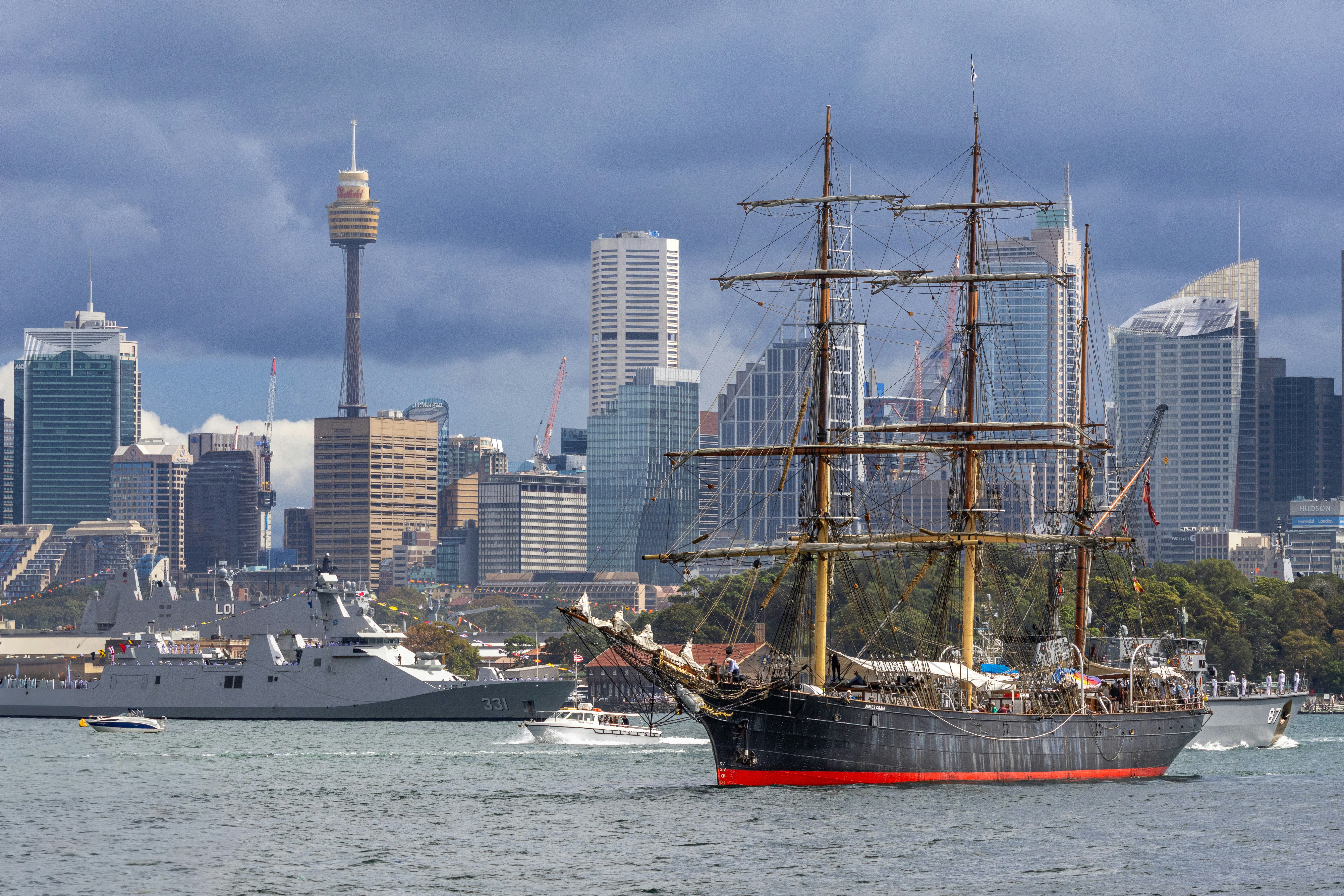 Tall Ships and Glass Towers: Harbor Duel at Dusk
