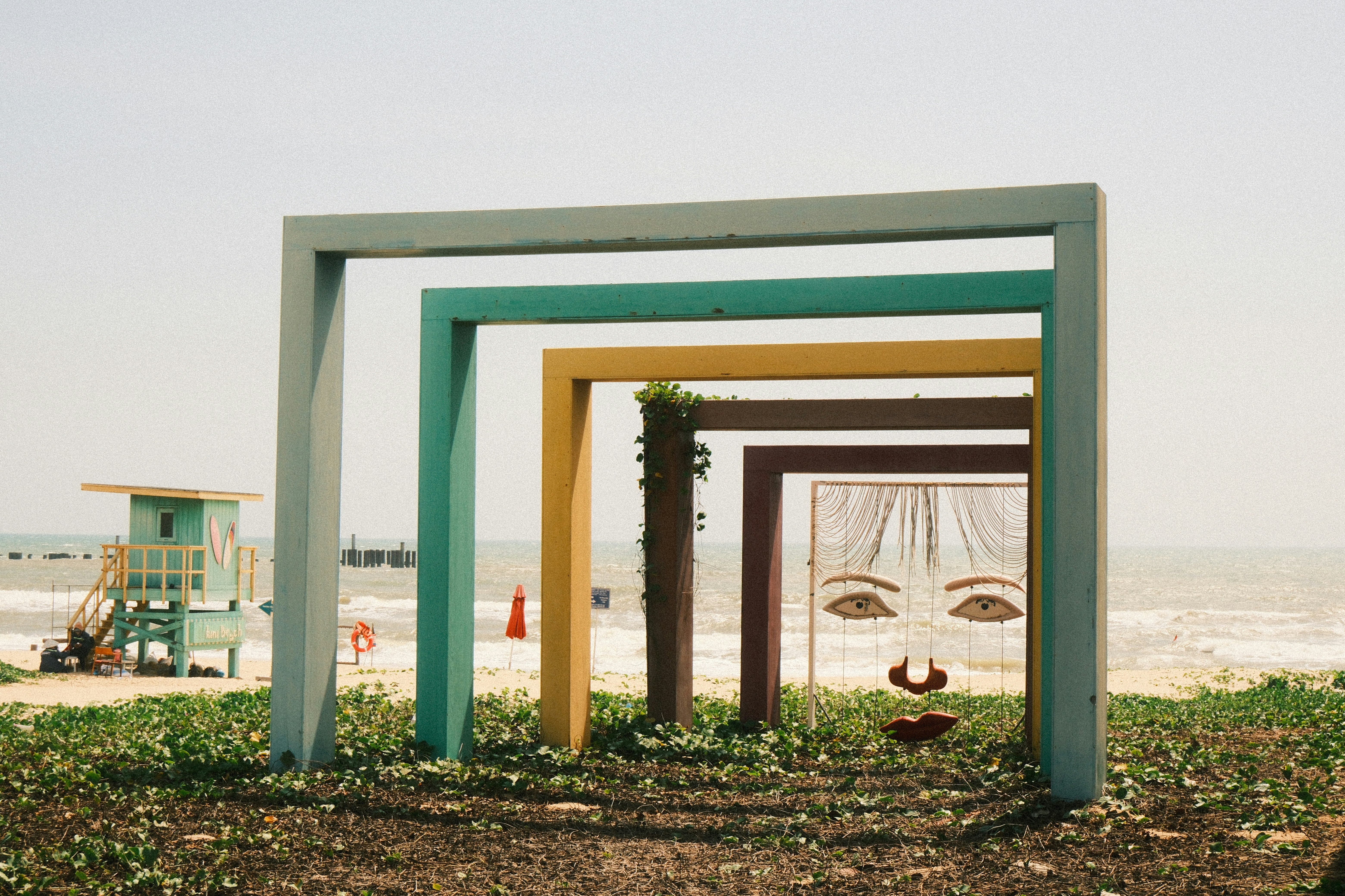 Framed by Color: Archways Receding Toward the Sea