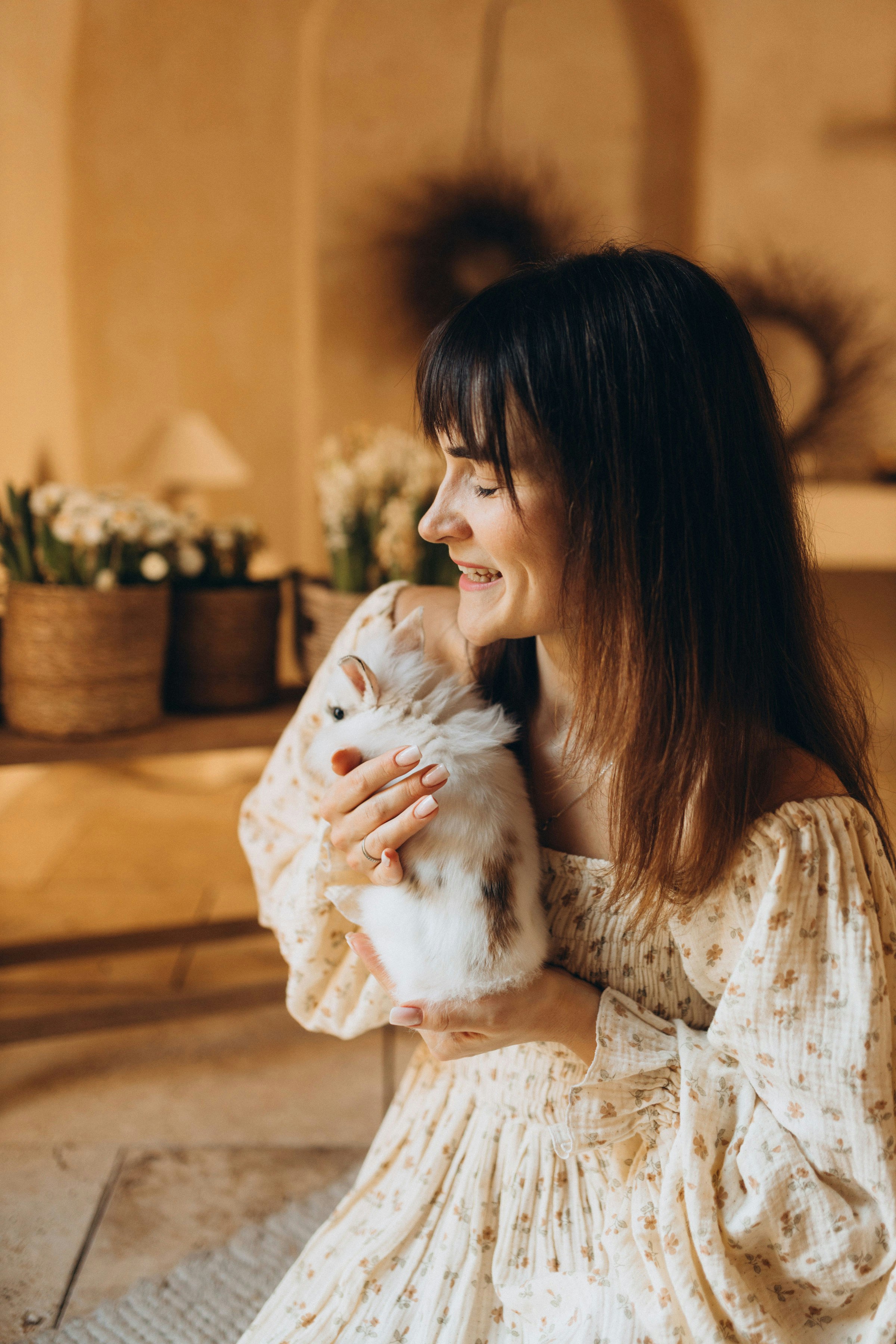 Soft Glow in a Cozy Moment with a Pet Rabbit