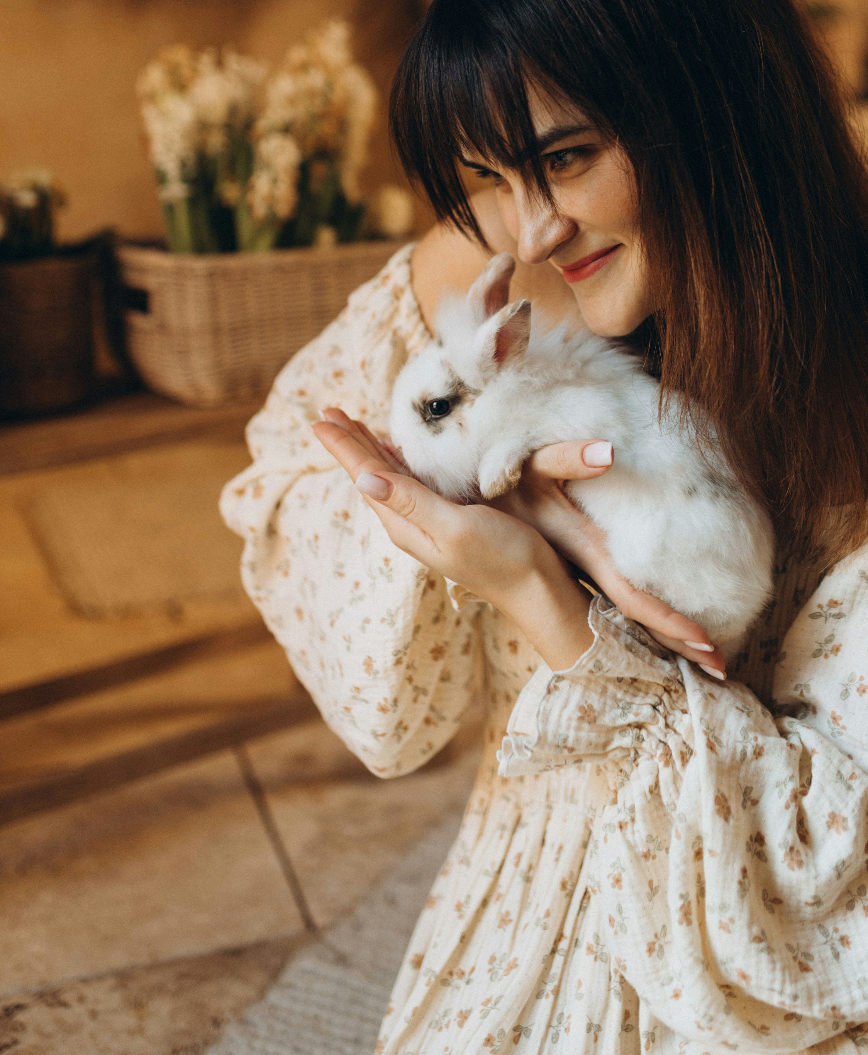 Soft Whispers: A Gentle Moment with a White Rabbit