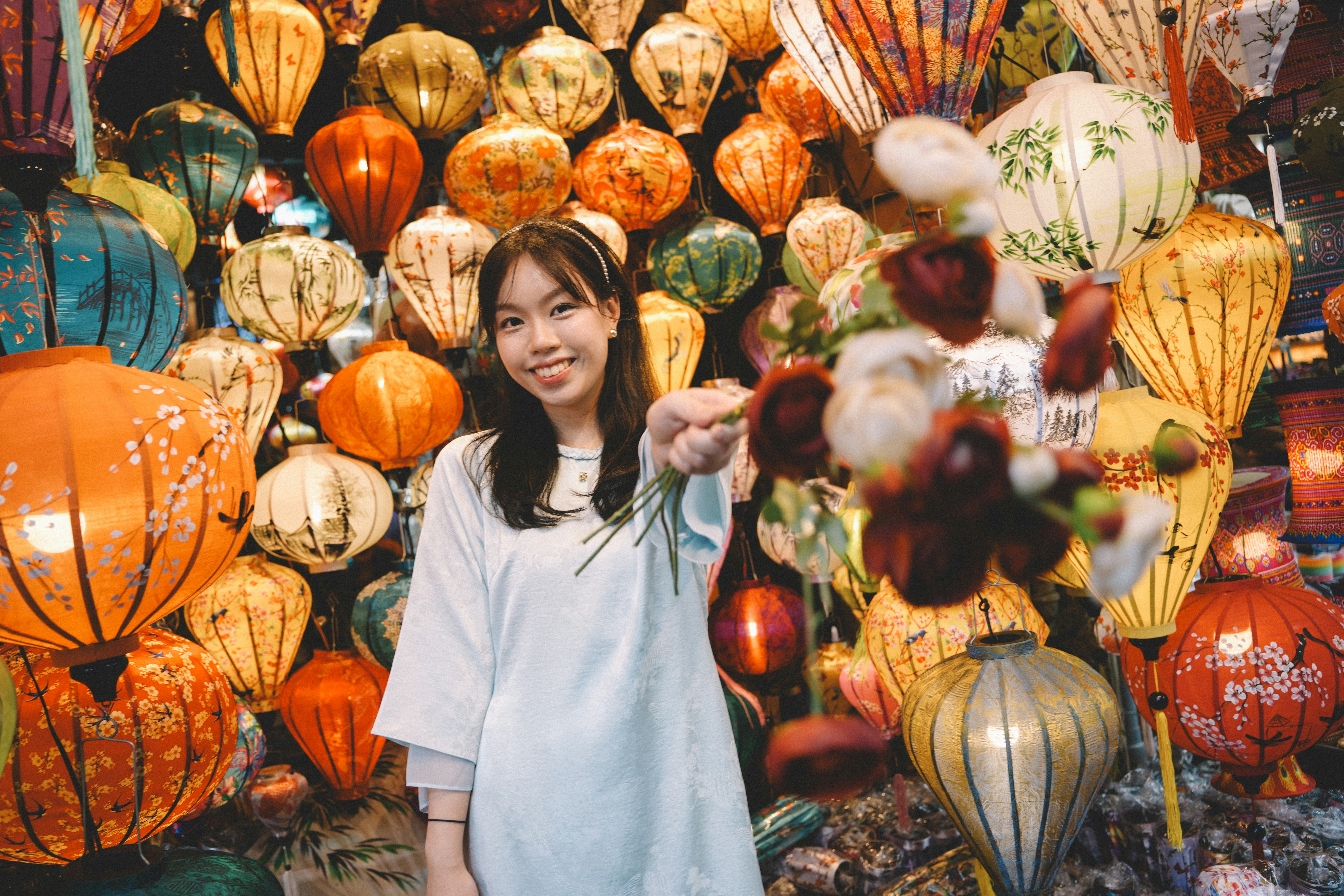 Lanterns and Light: A Portrait Among Floating Orbs