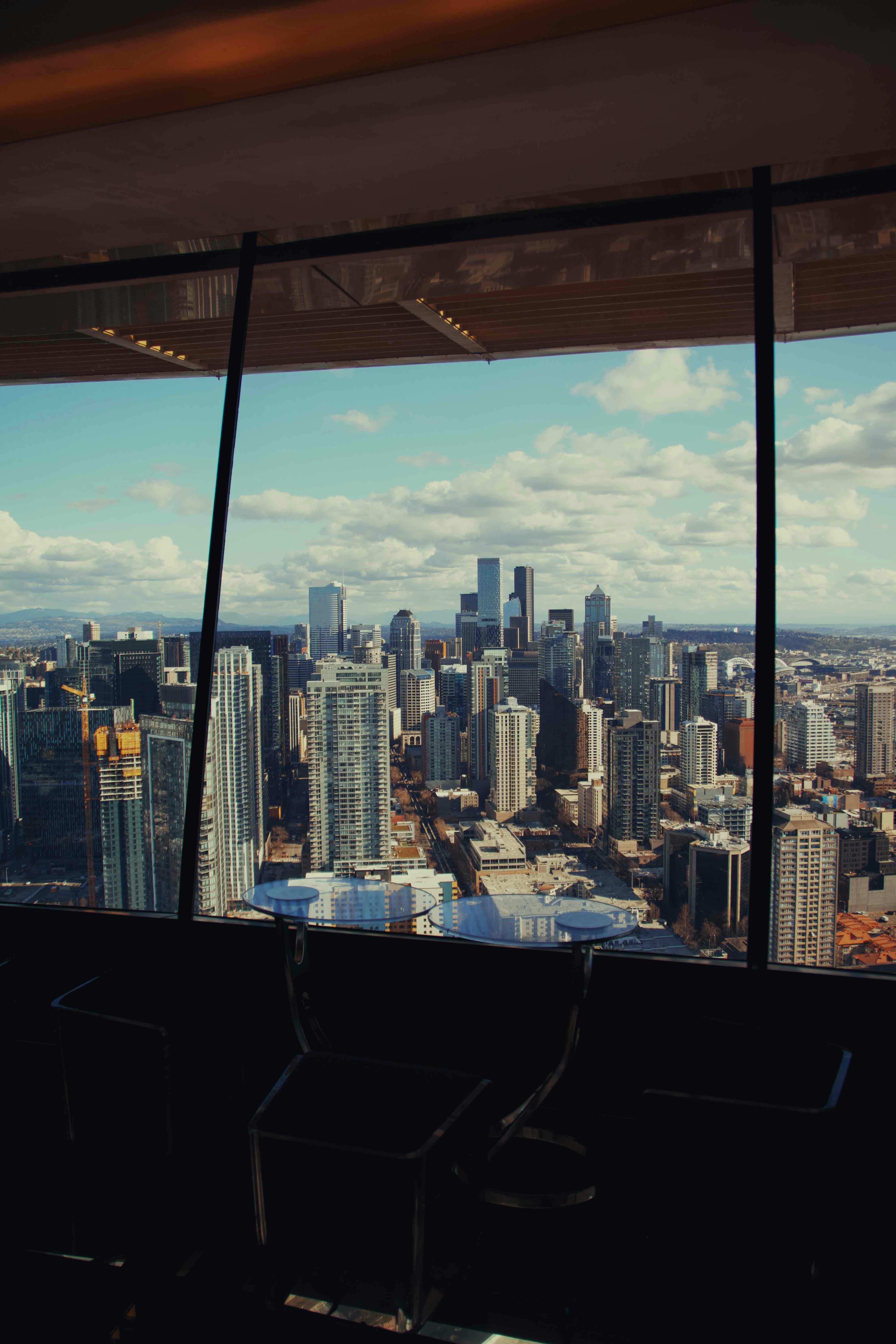 City Skyline Through a Glass Windowed Frame