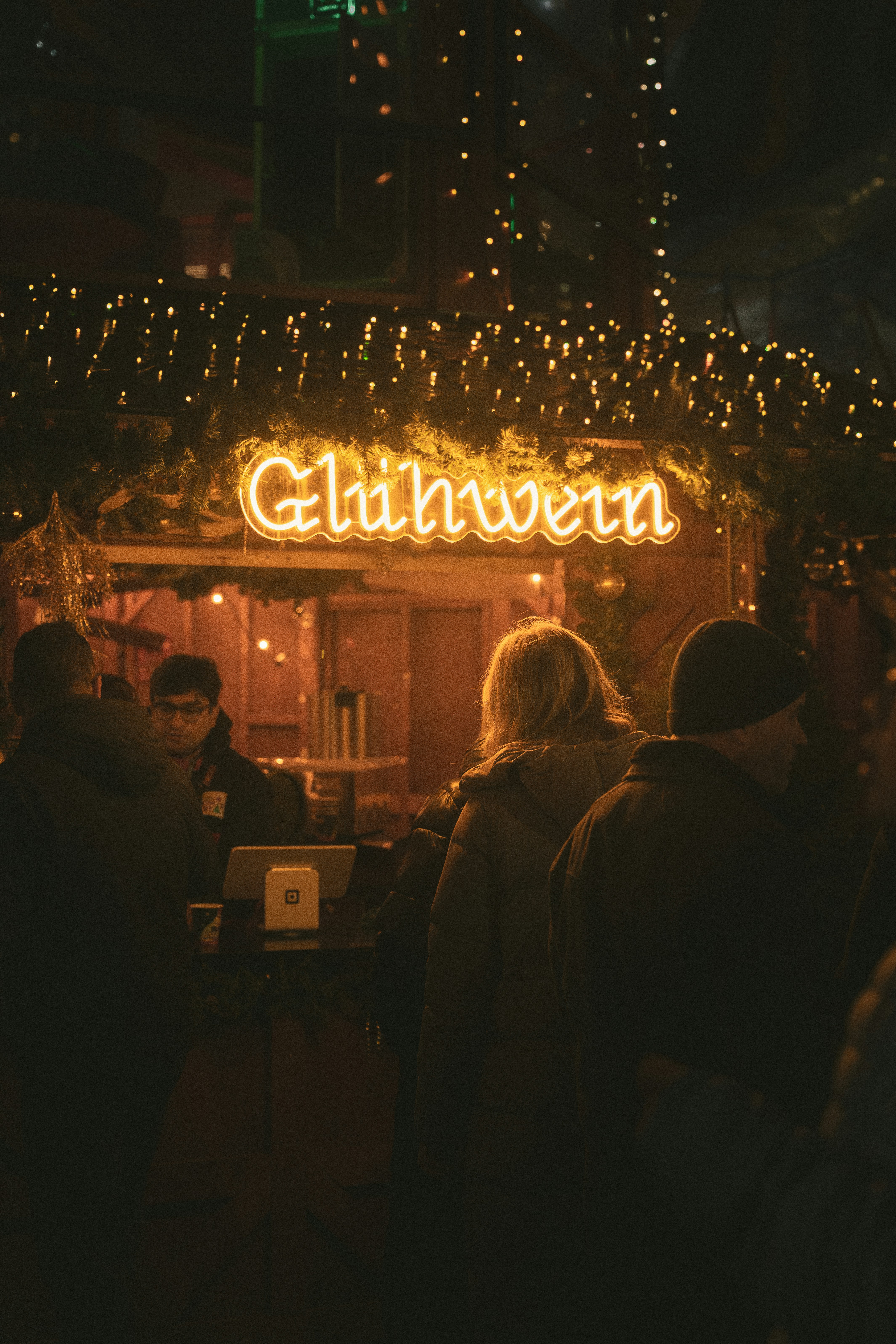 Glowing Sign at a Cozy Night Market