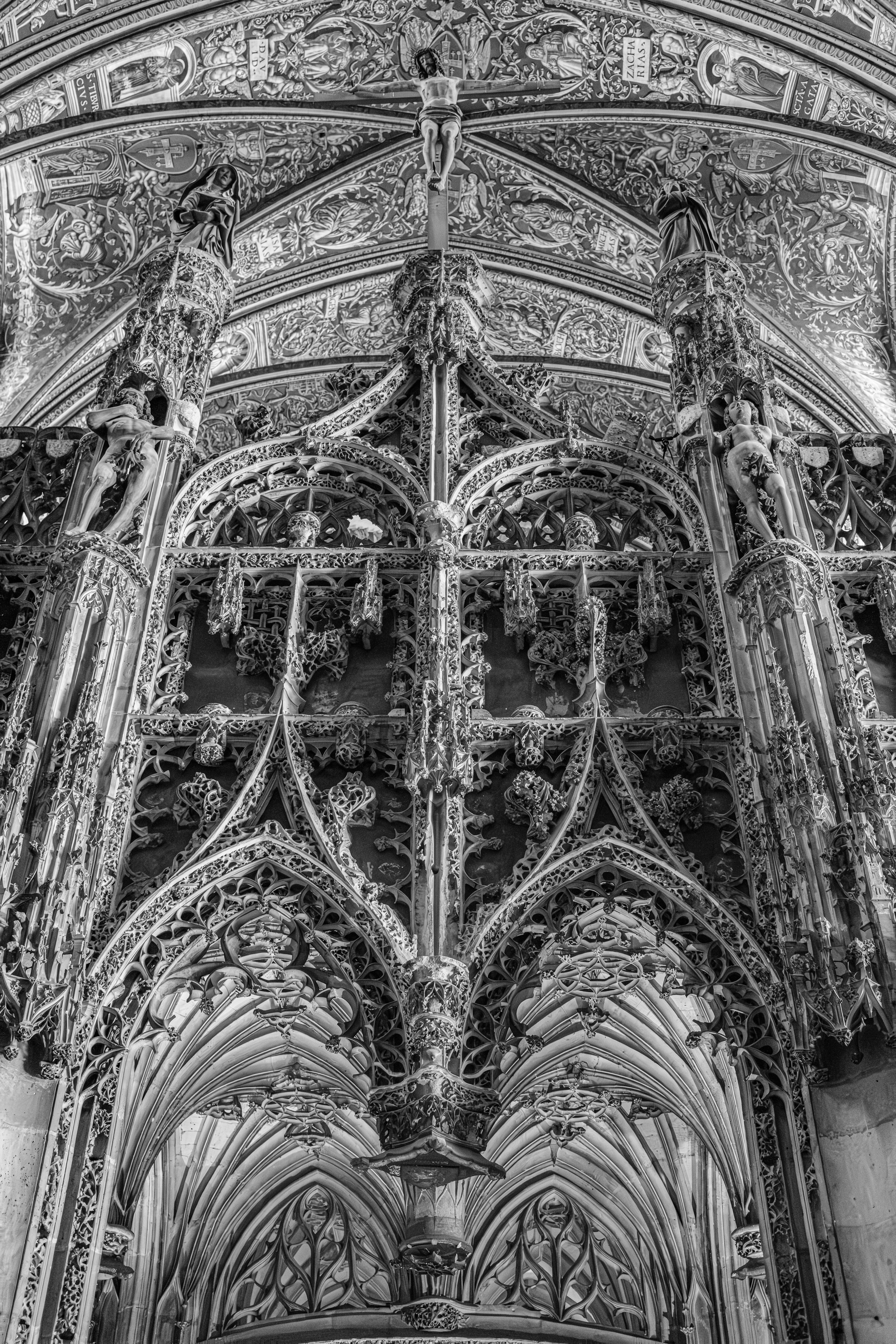 Gothic Cathedral Carvings: Intricate Stonework Framing a Sacred Niche