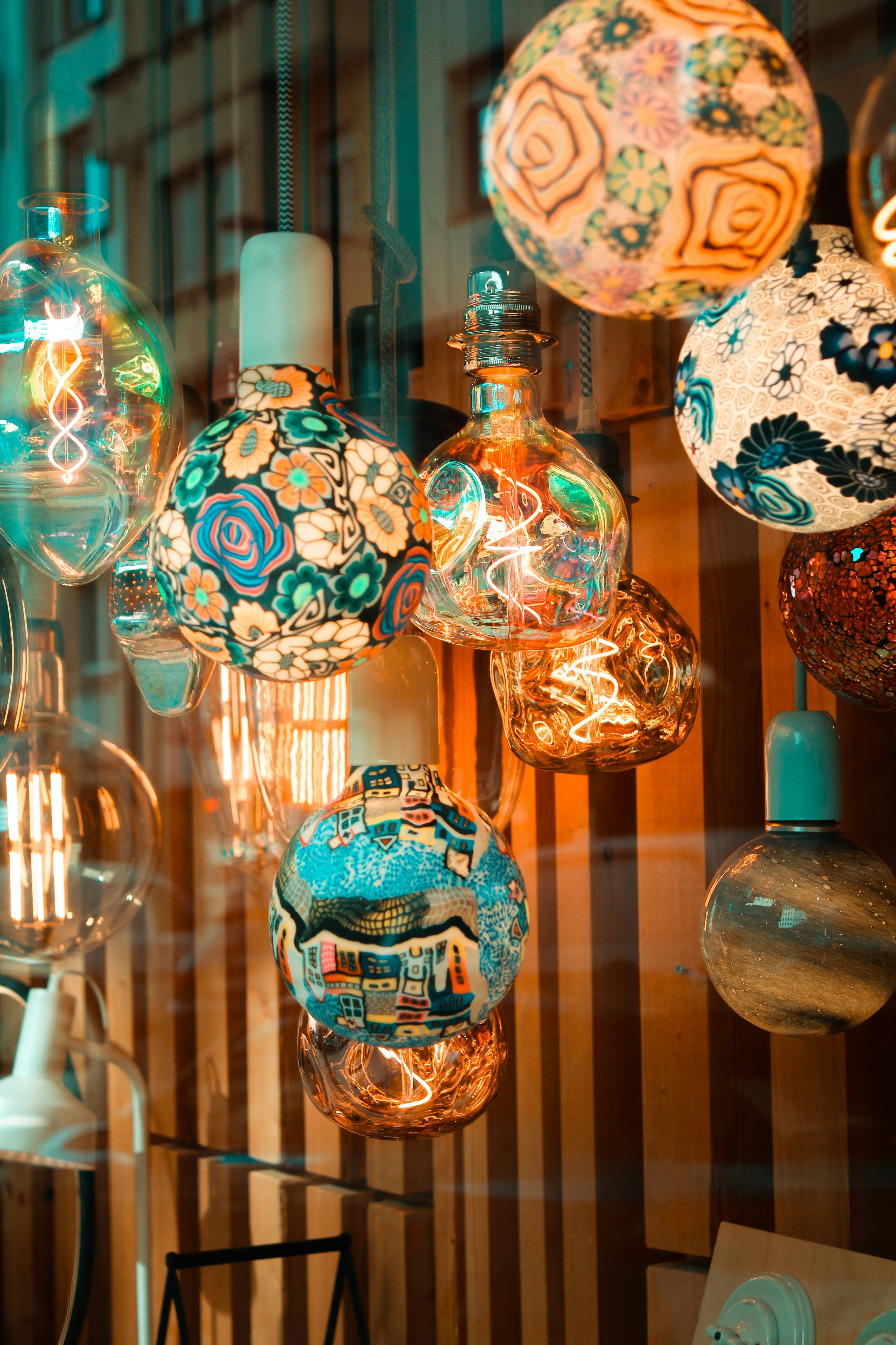 Glowing Orbs in a Cozy Neon Shop Window