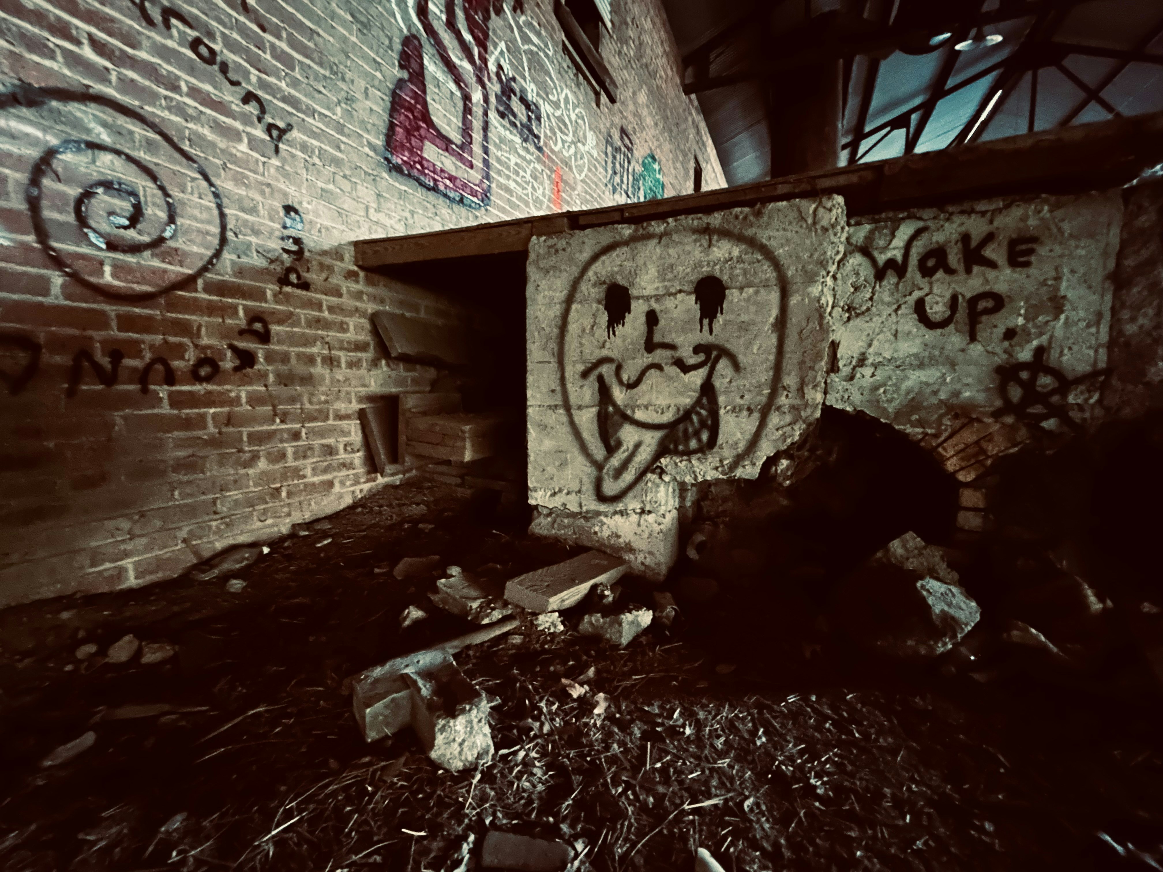 Smiley Cries Behind the Brick Wall