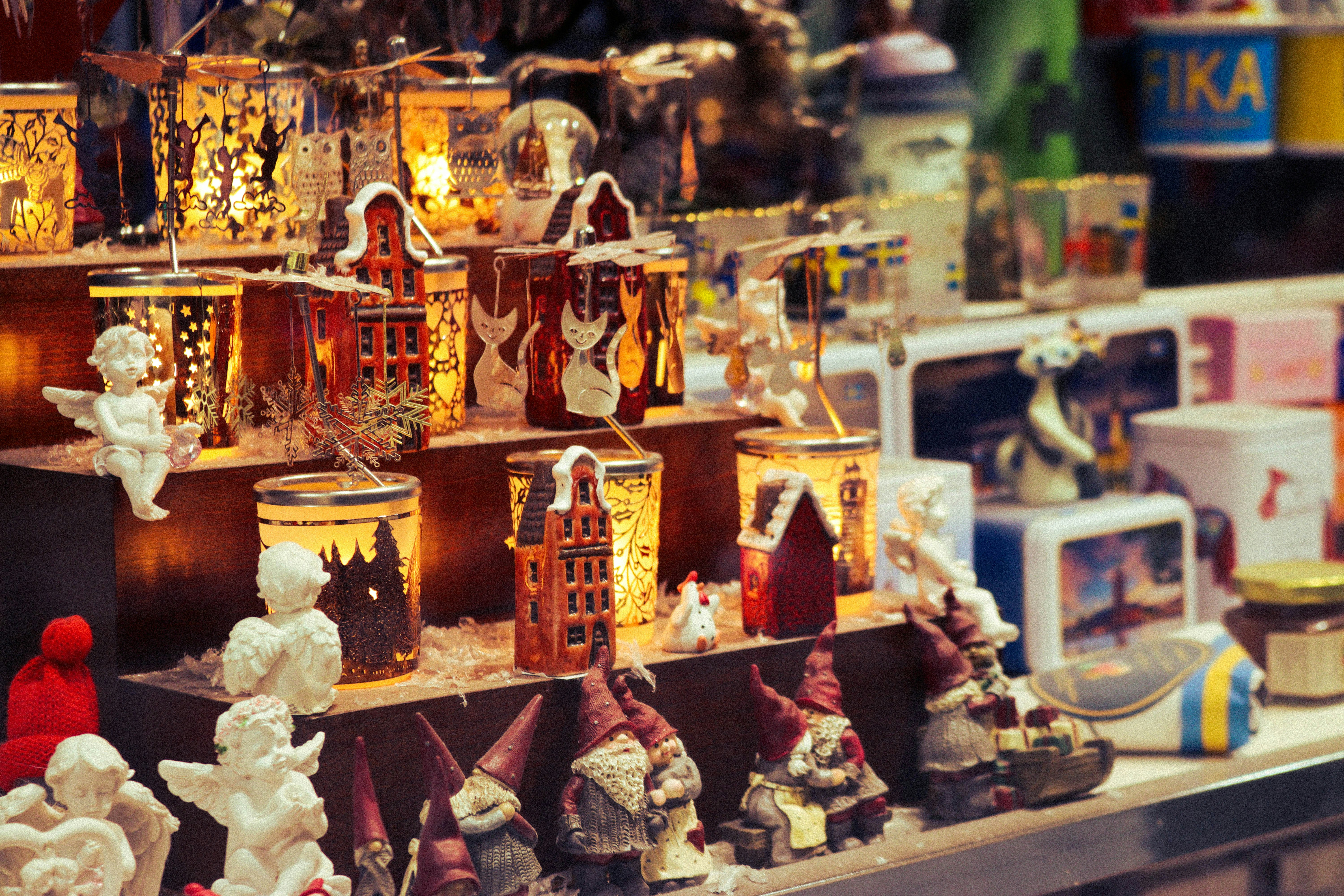 Glowing diorama village in a shop window