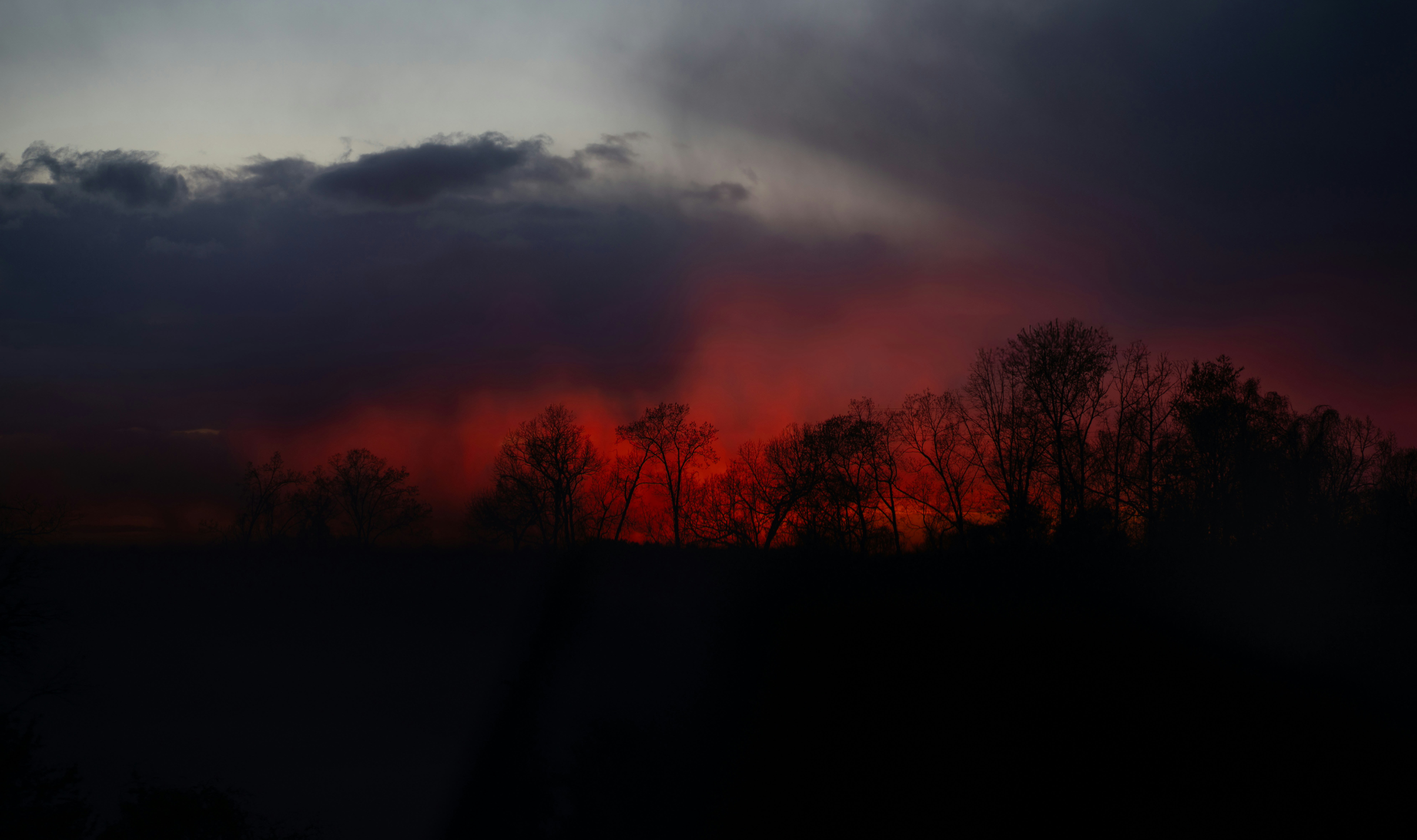 Crimson Horizon Over Quiet Pines
