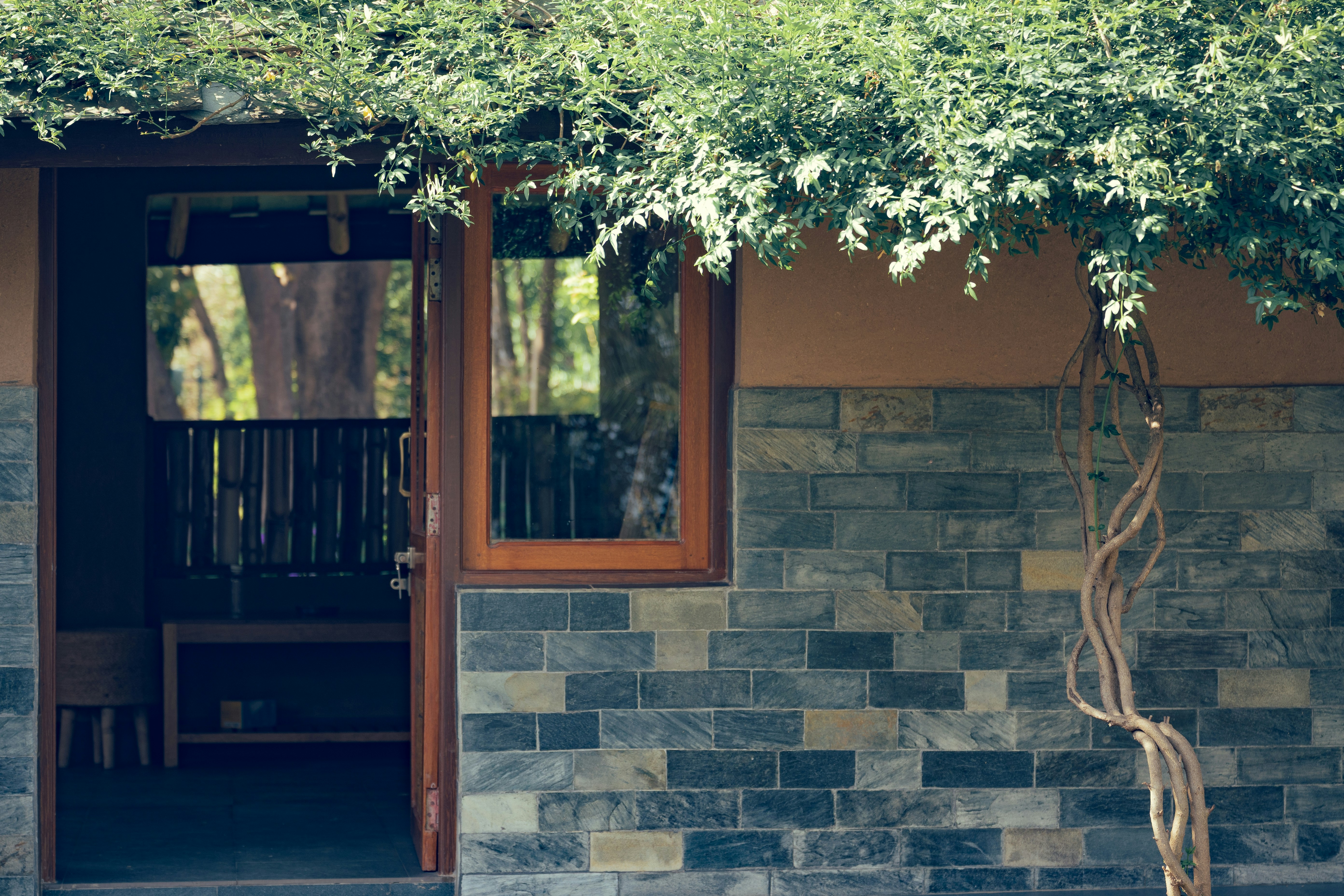 Entryway to Quiet Stone and Wood Retreat