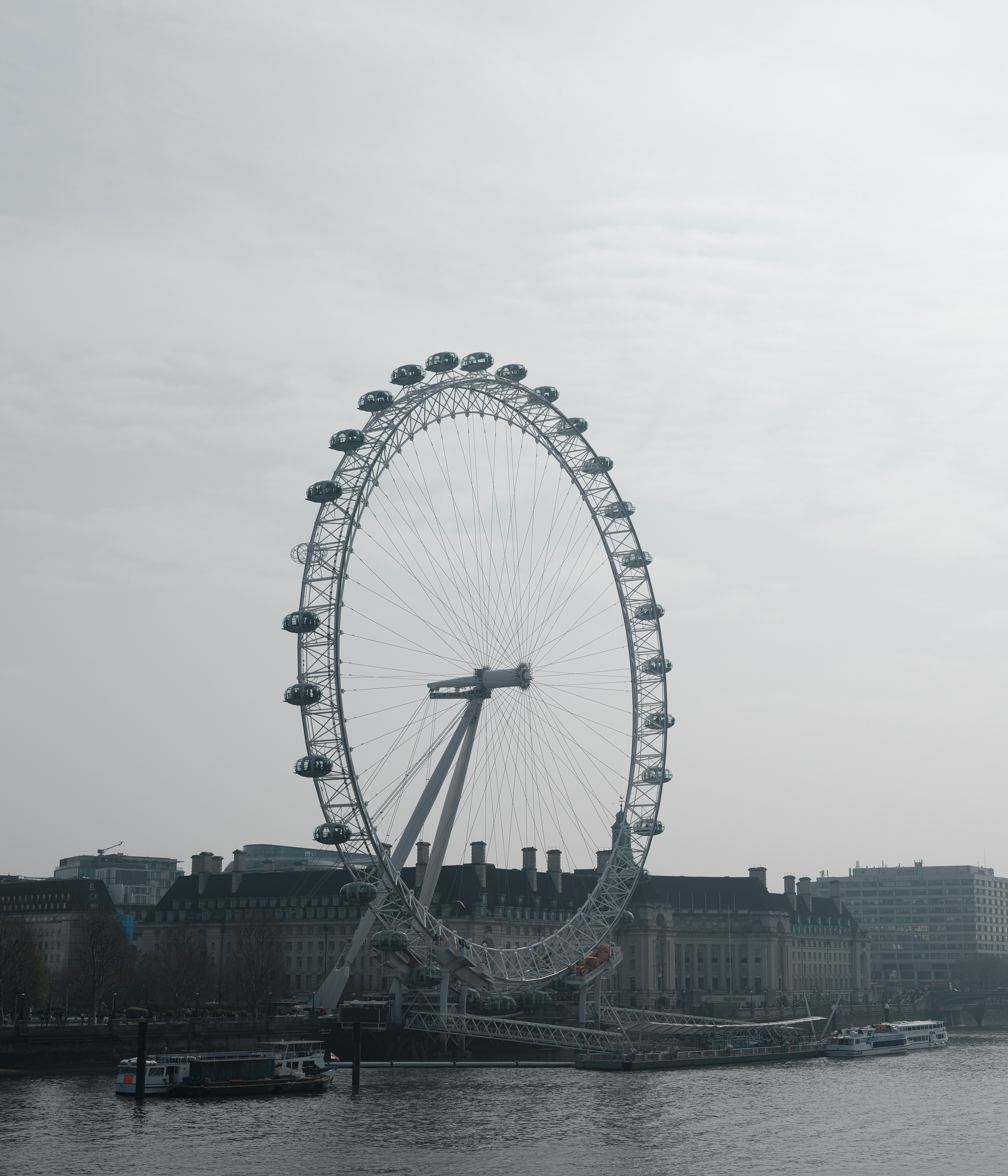 London Eye across the Thames at soft overcast dusk