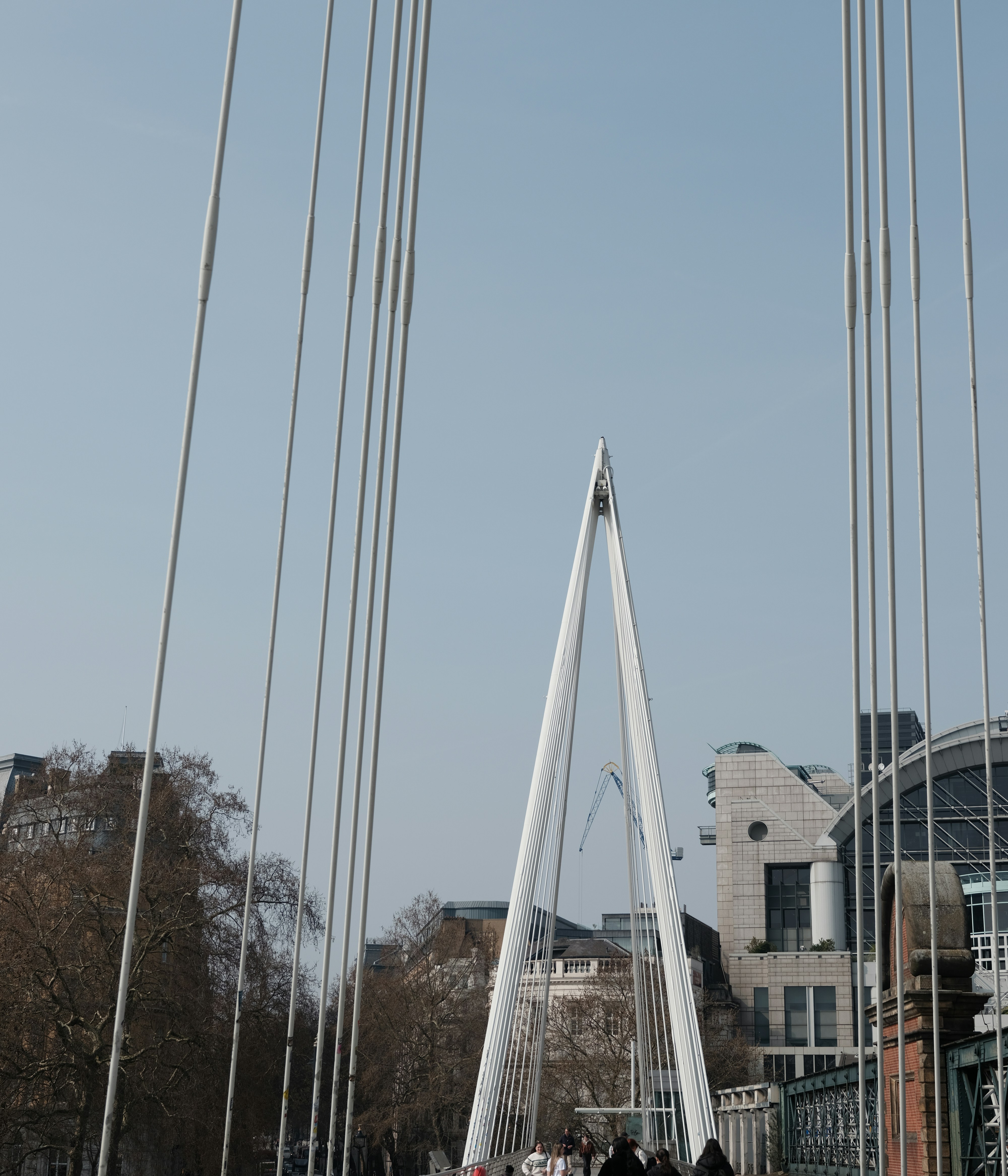 Aerial Cable Stanchion Framed by Sky: Centerline of the Bridge