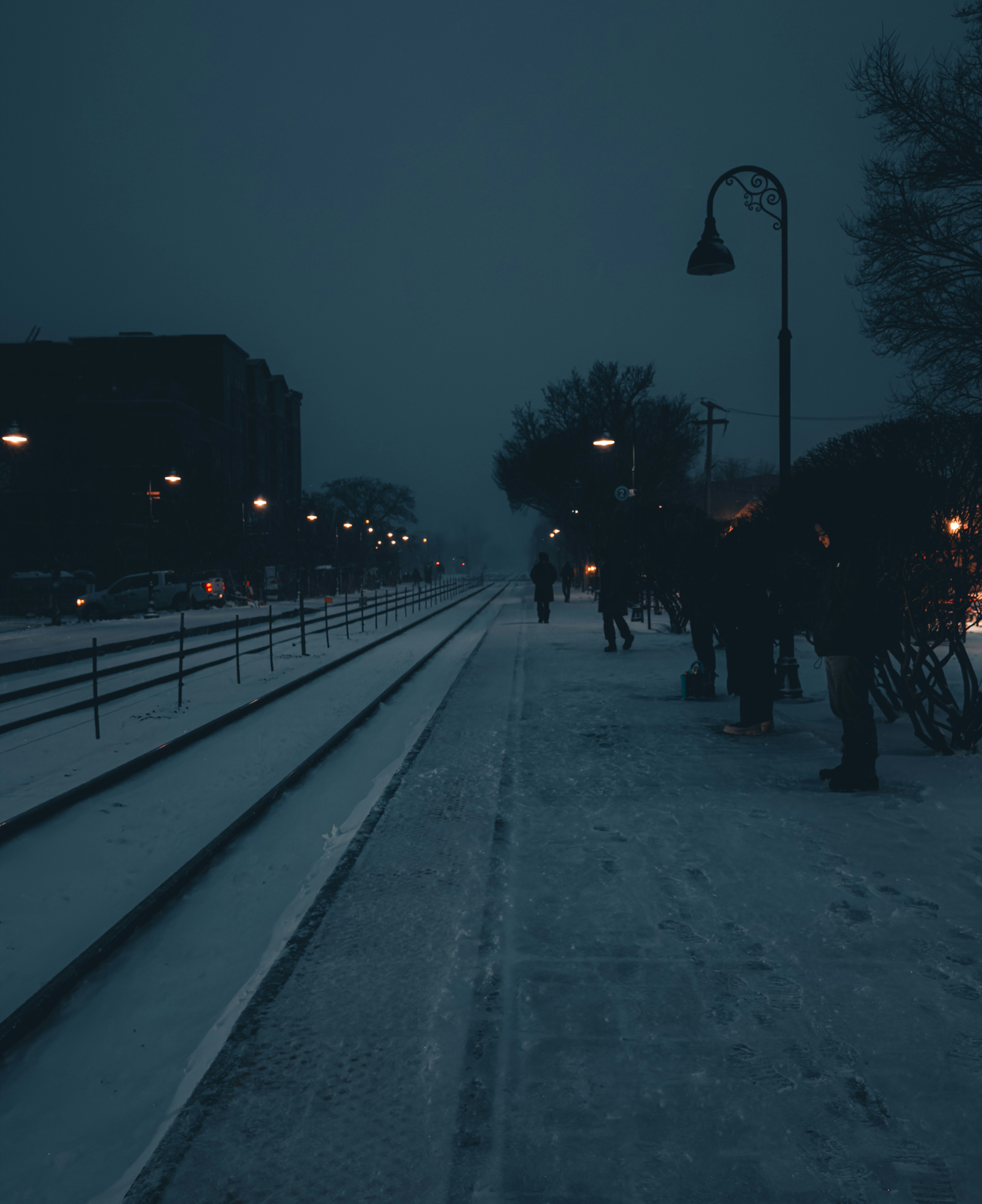 Midnight Rail: Snowbound Station in Blue Silence