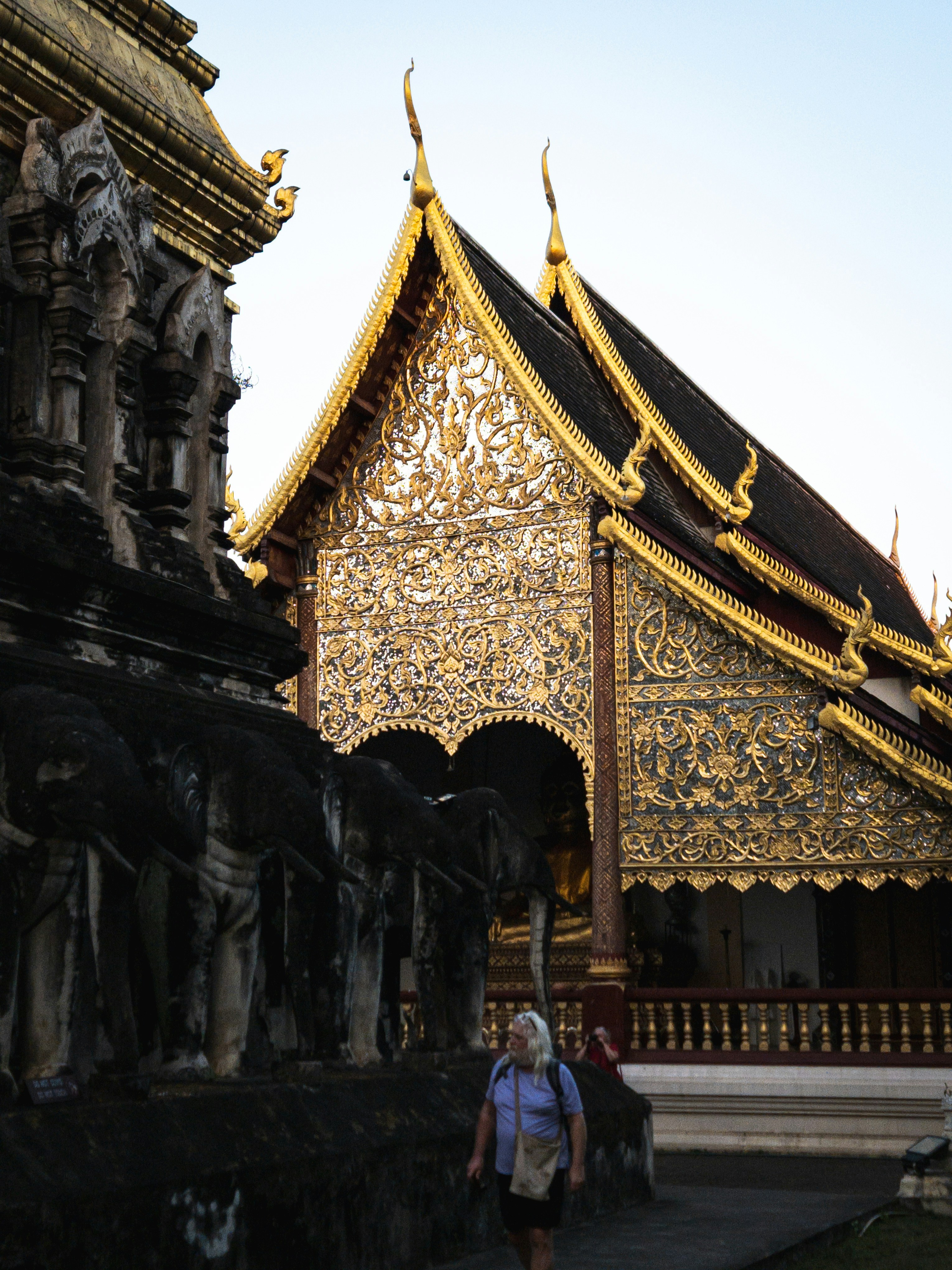 Golden Carved Rooflines Crown a Quiet Temple Courtyard