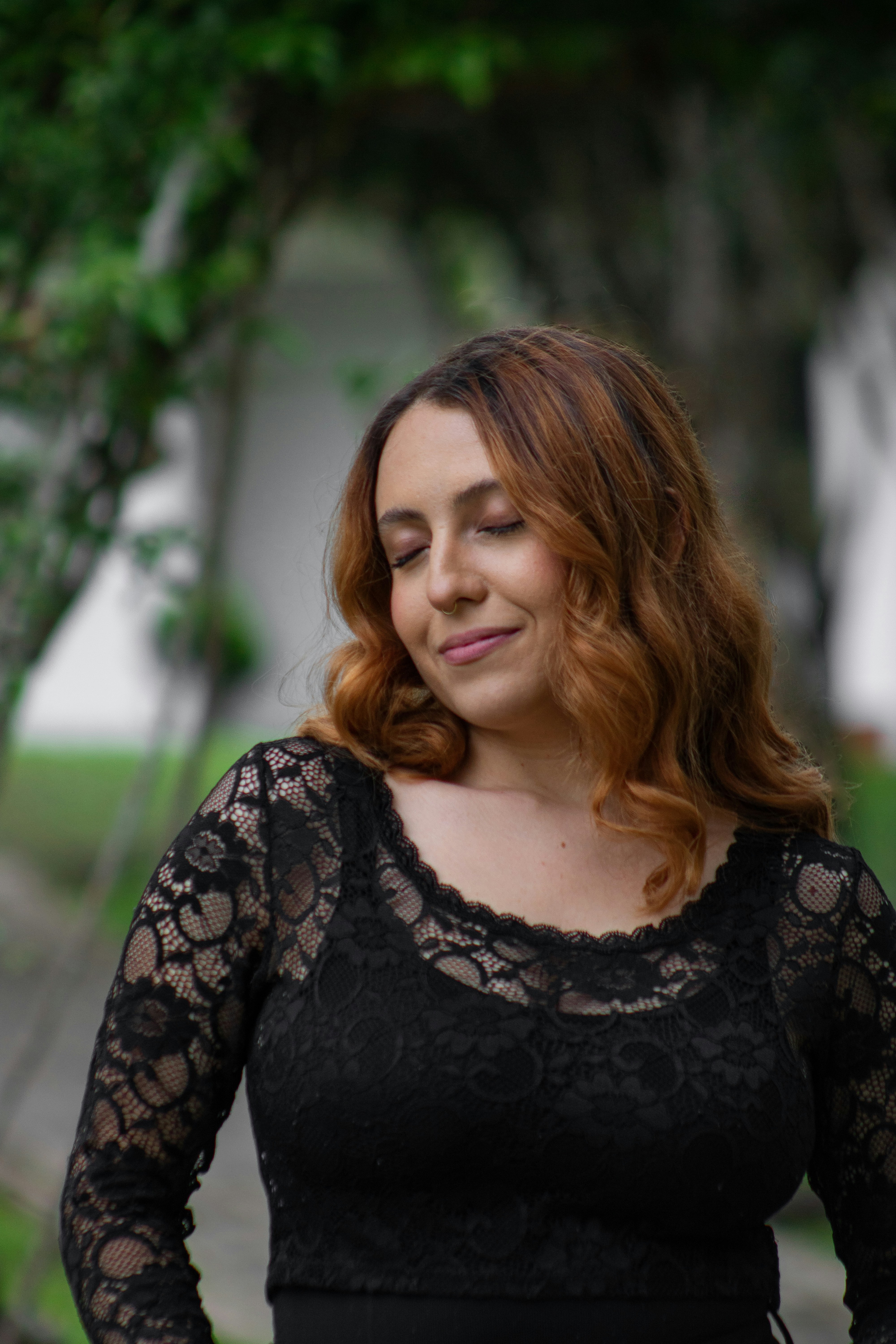 Soft Confidence: Portrait with Closed-Eye Expression in Lace