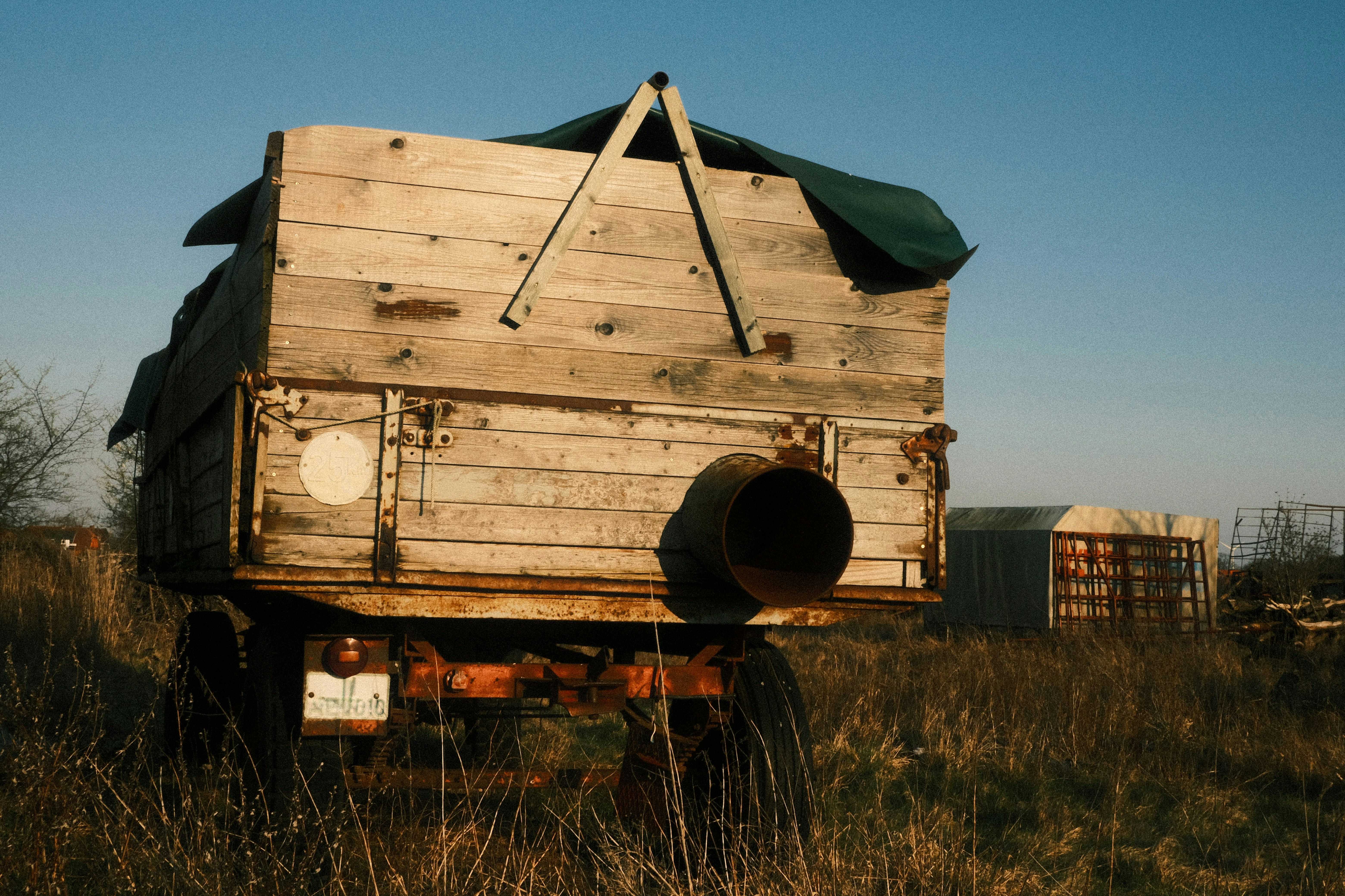 Abandoned Wagon Under Open Sky