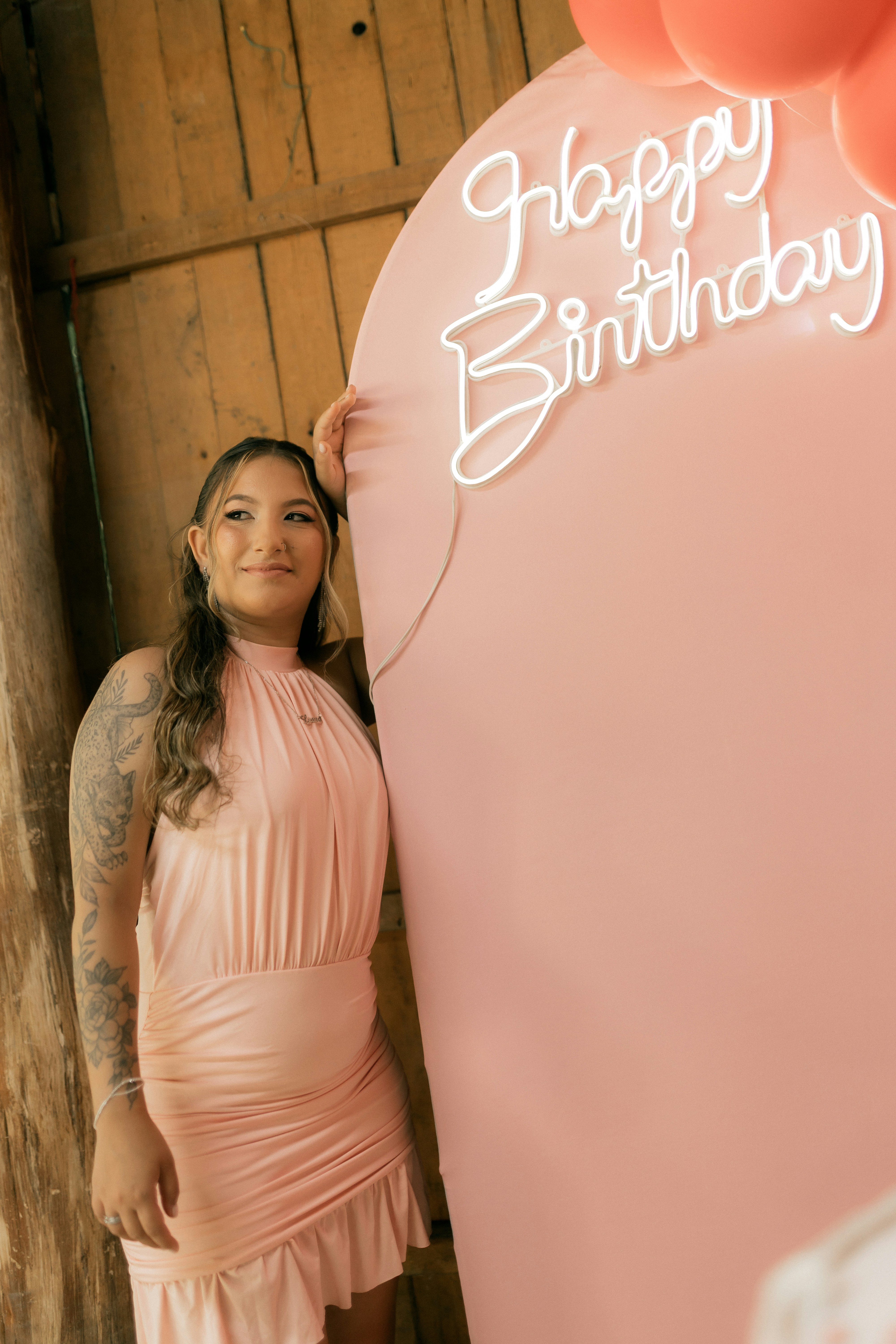 Pink Birthday Moment: A Soft Portrait by the Balloon Wall