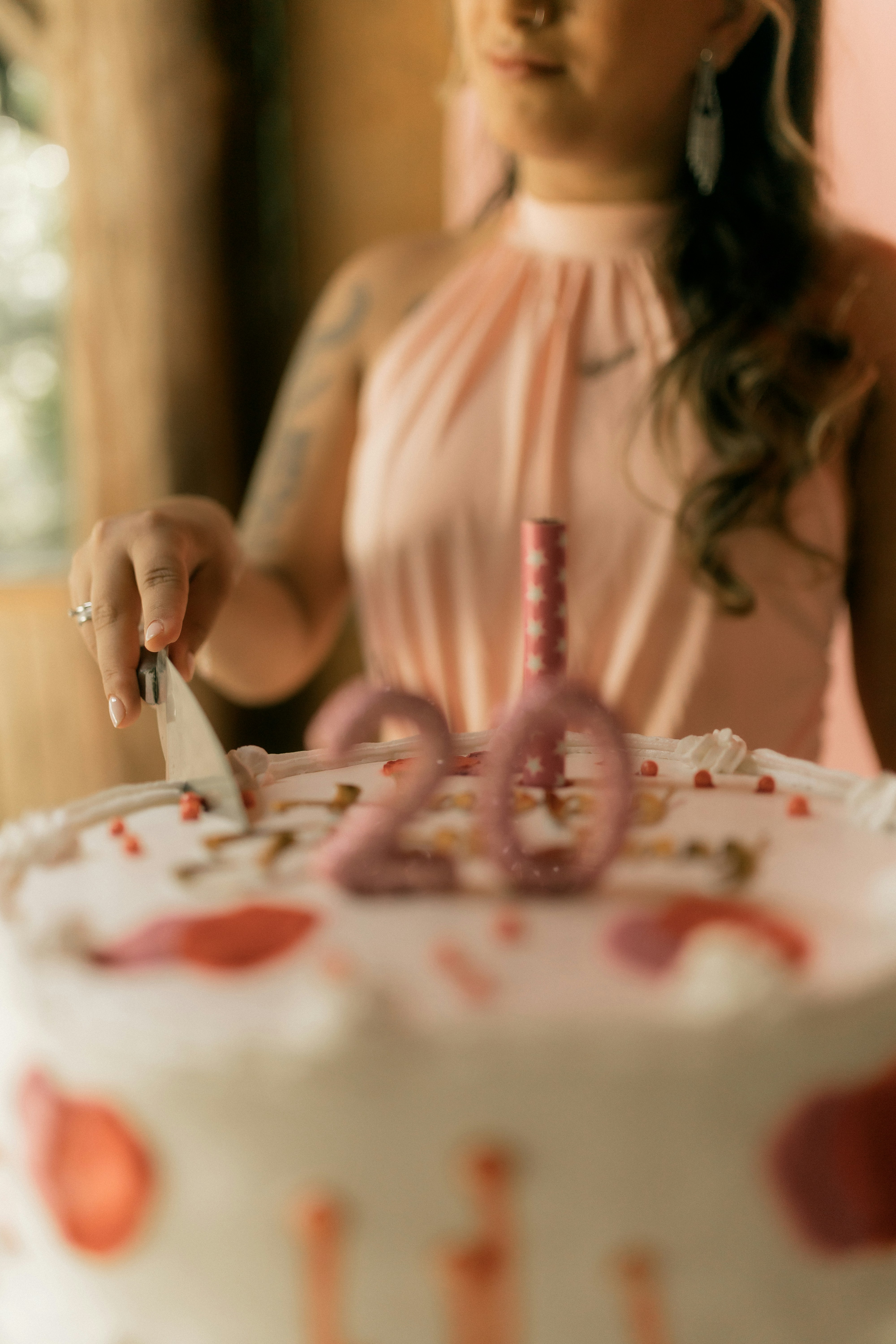 Soft Focus Moment: Blush Pink Dress and Birthday Cake