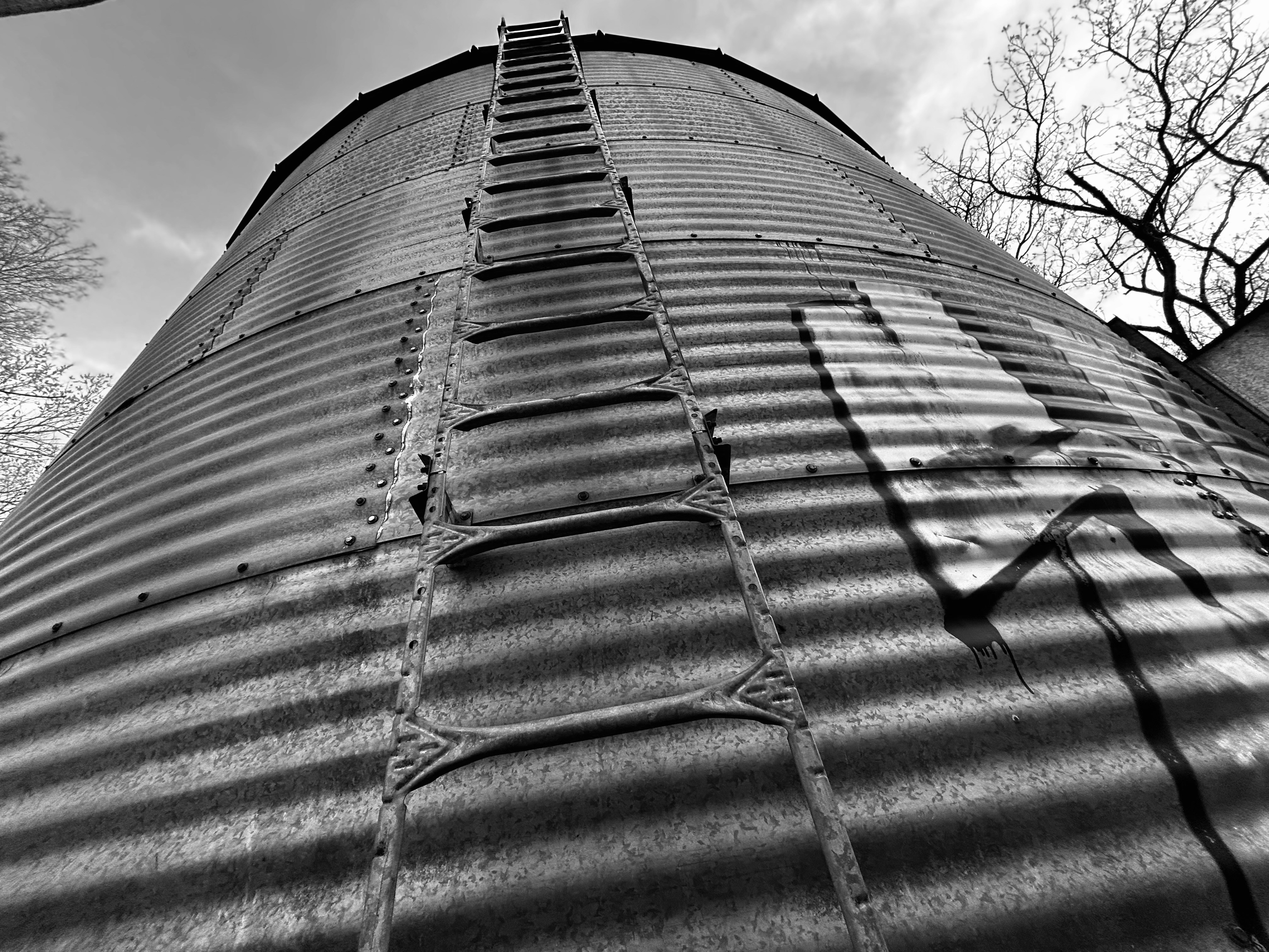 Industrial ascent: perspective along a corrugated silo
