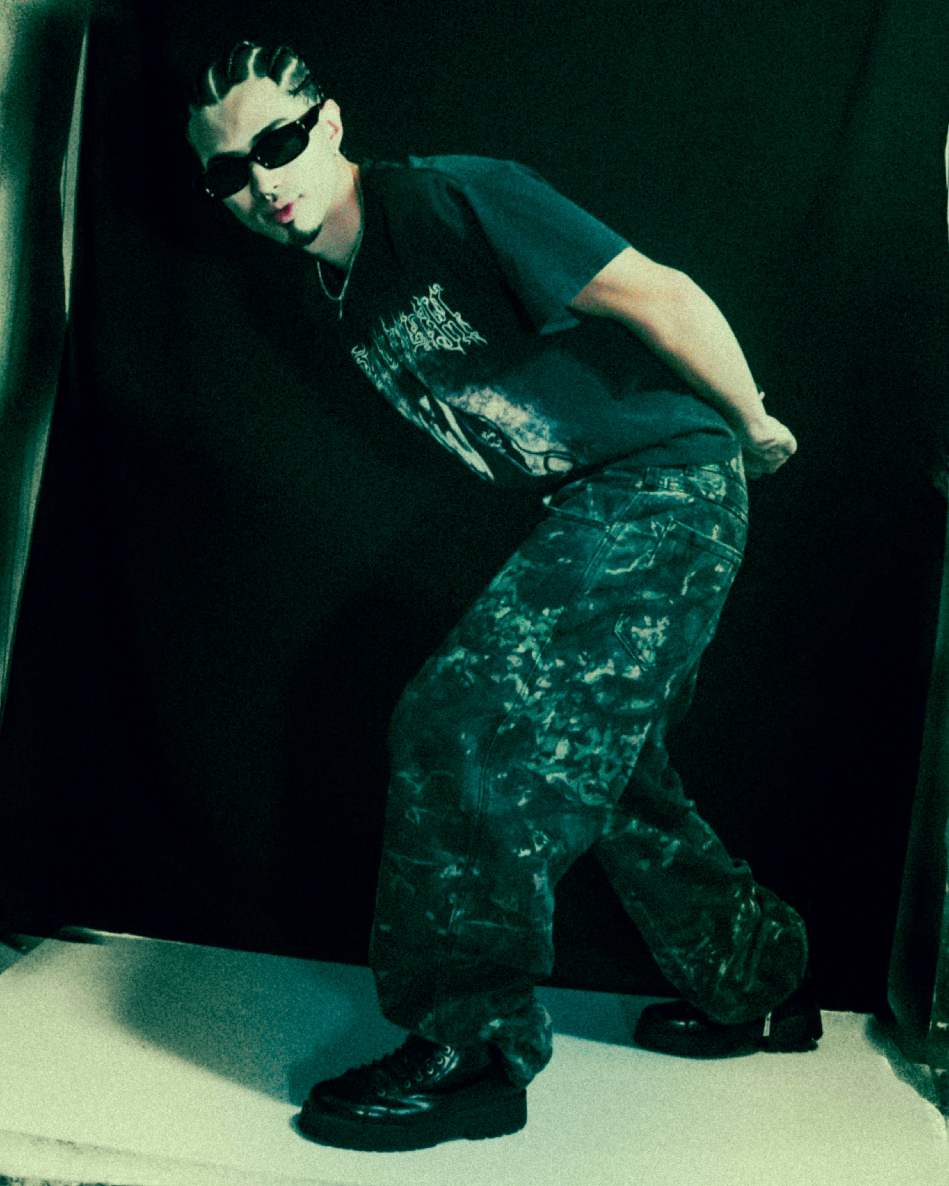 Shadowed Glare: A solo stance in neon-green night