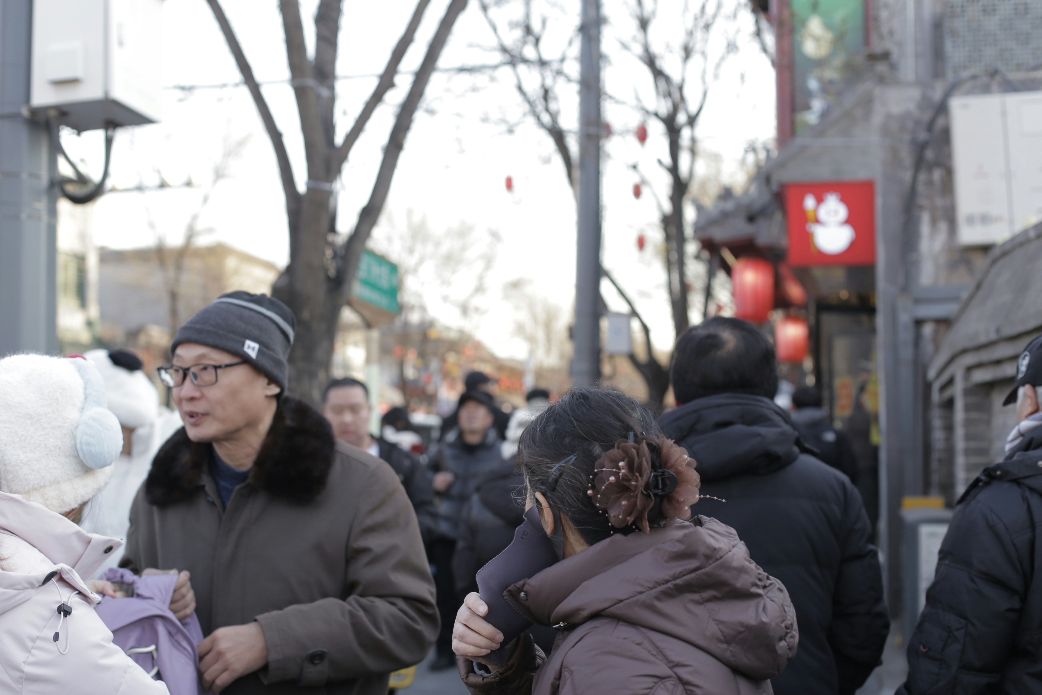 Crowd Crossing: Winter Street in Quiet Bustle