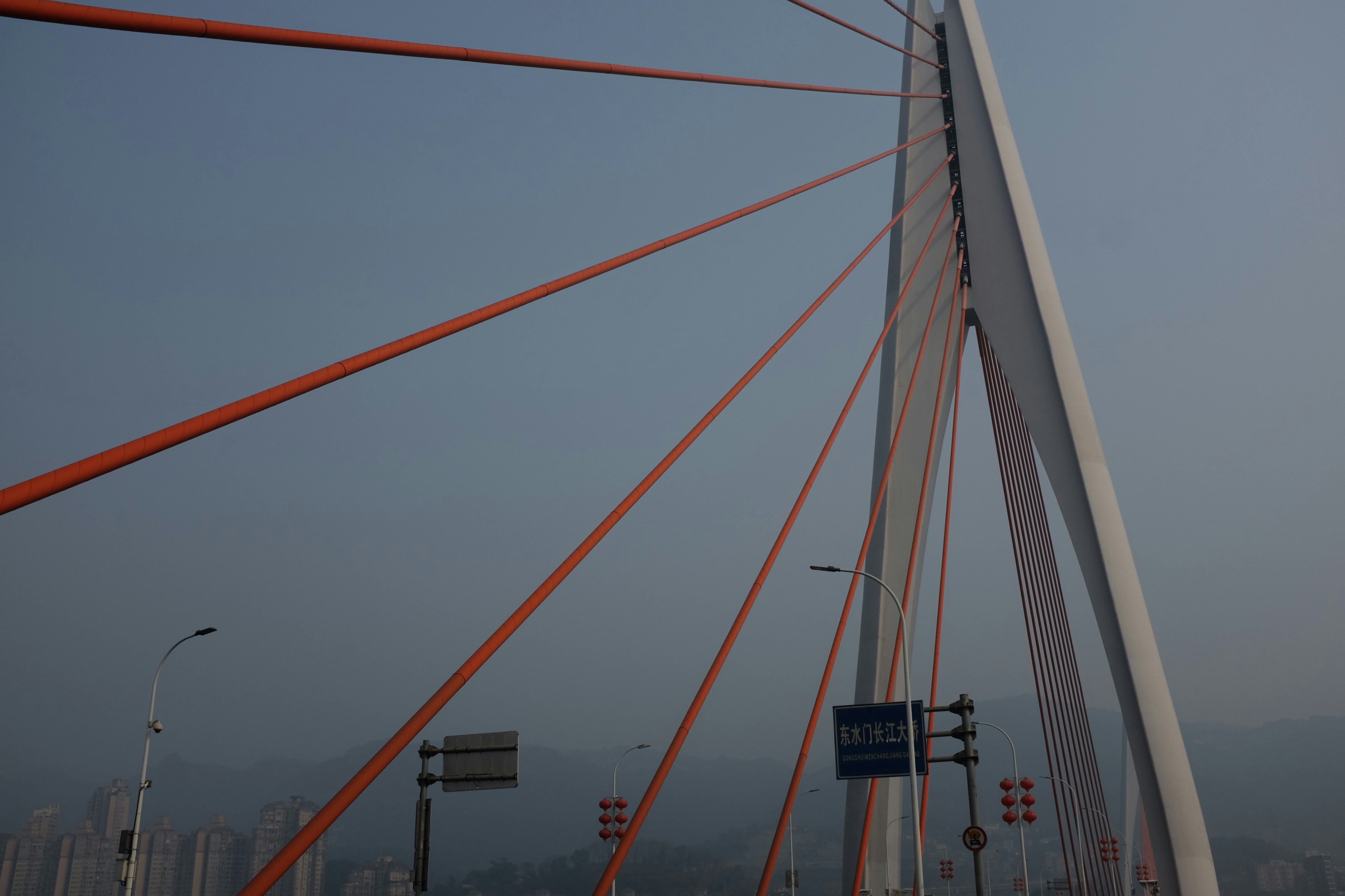 Rising Arc: The Cable-Stayed Bridge Framed by Diagonal Cables