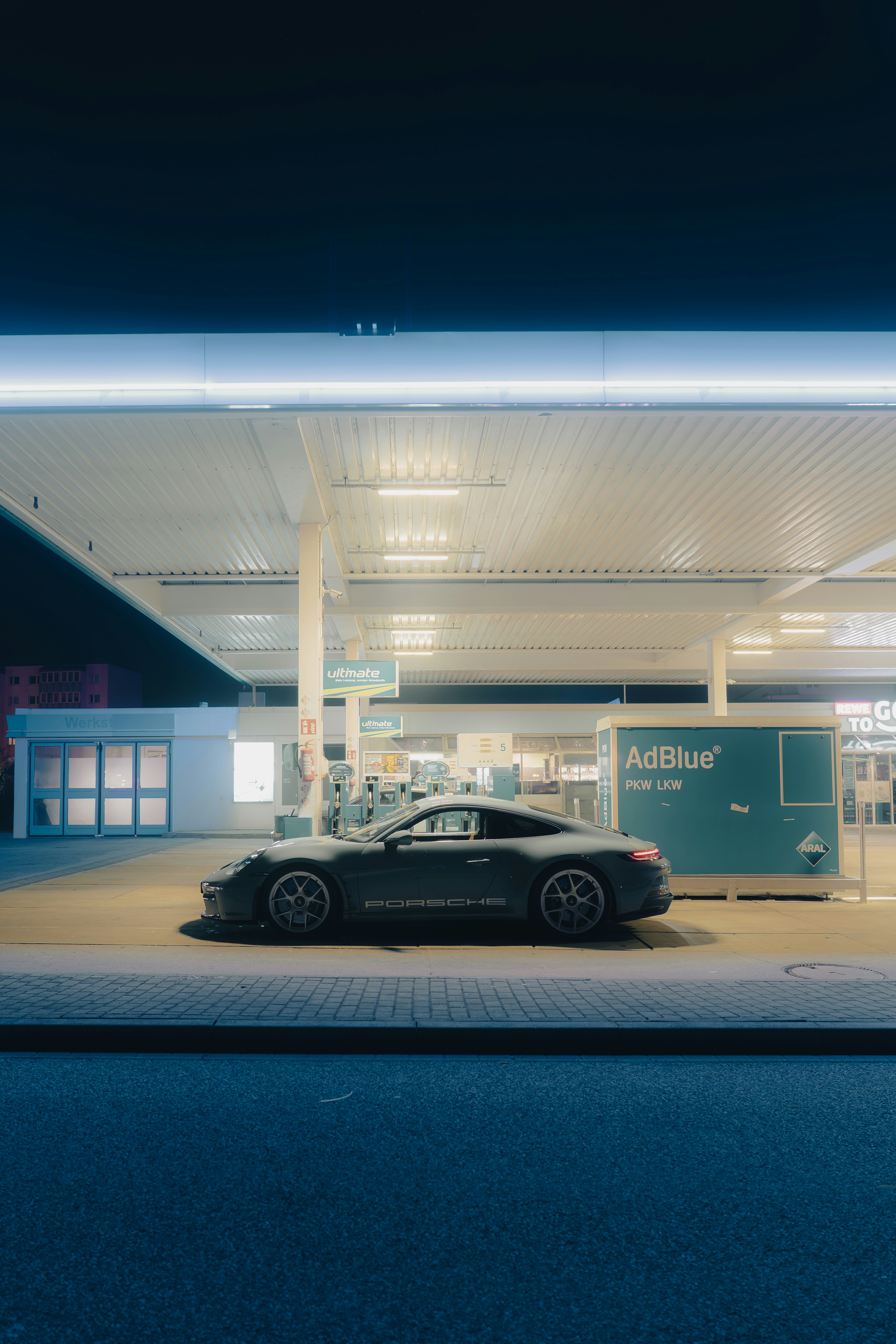 Porsche at the Night-Shift Gas Station