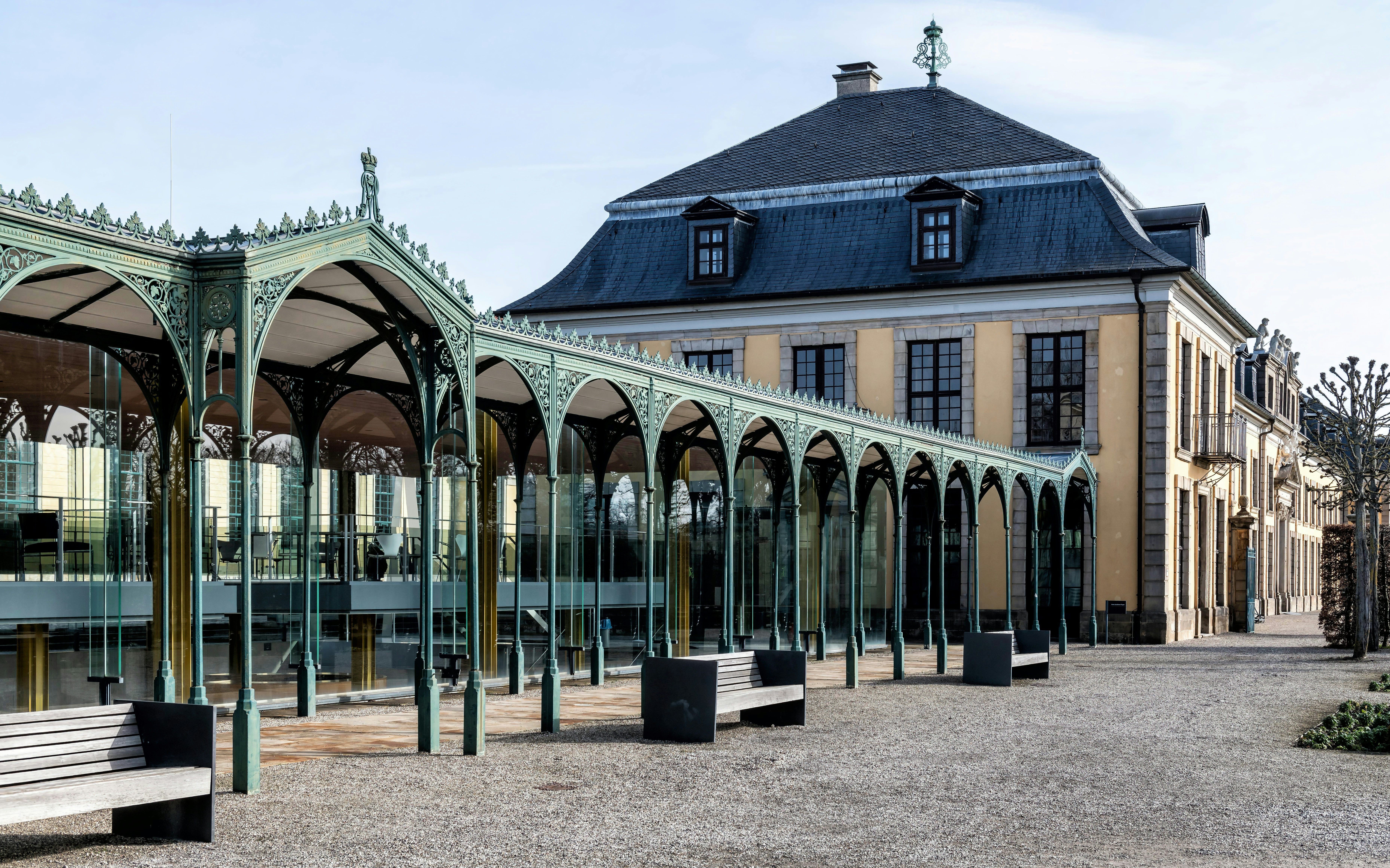 Ornate Glass Canopy Over the Courtyard at a Historic Station
