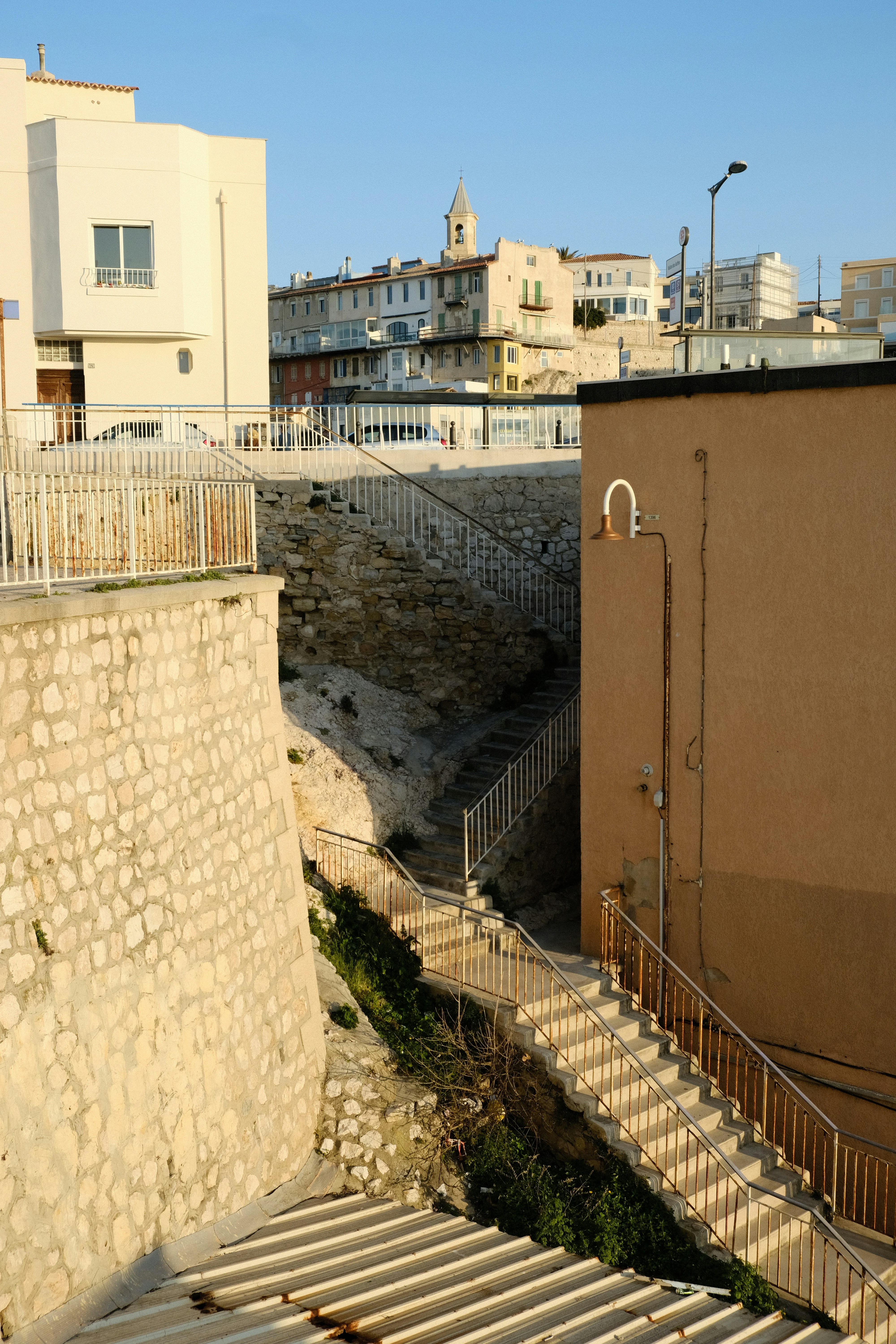 Stairway Through the Sunlit Mediterranean Quarter