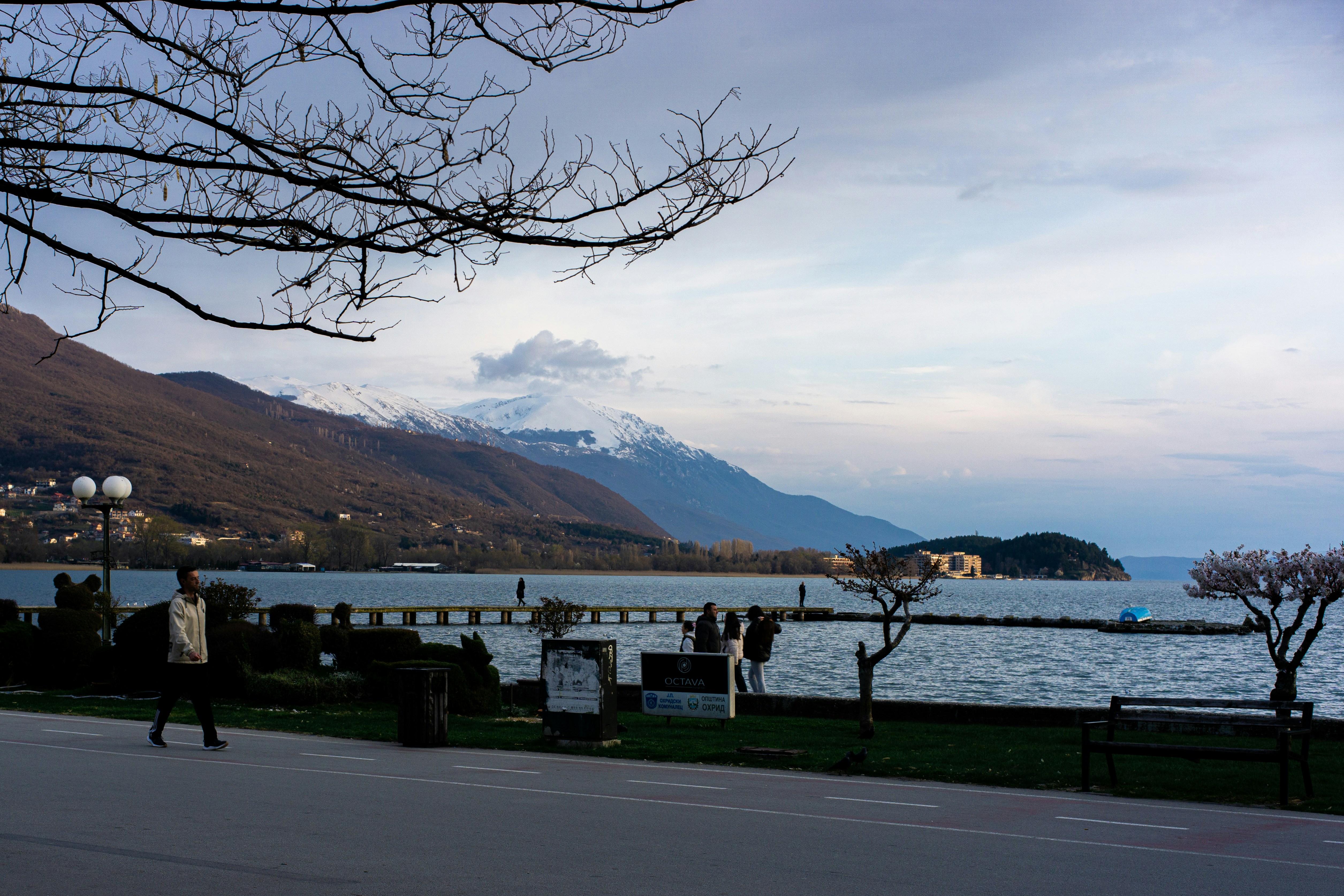 Lakeside Promenade Beneath Snow-dusted Alps