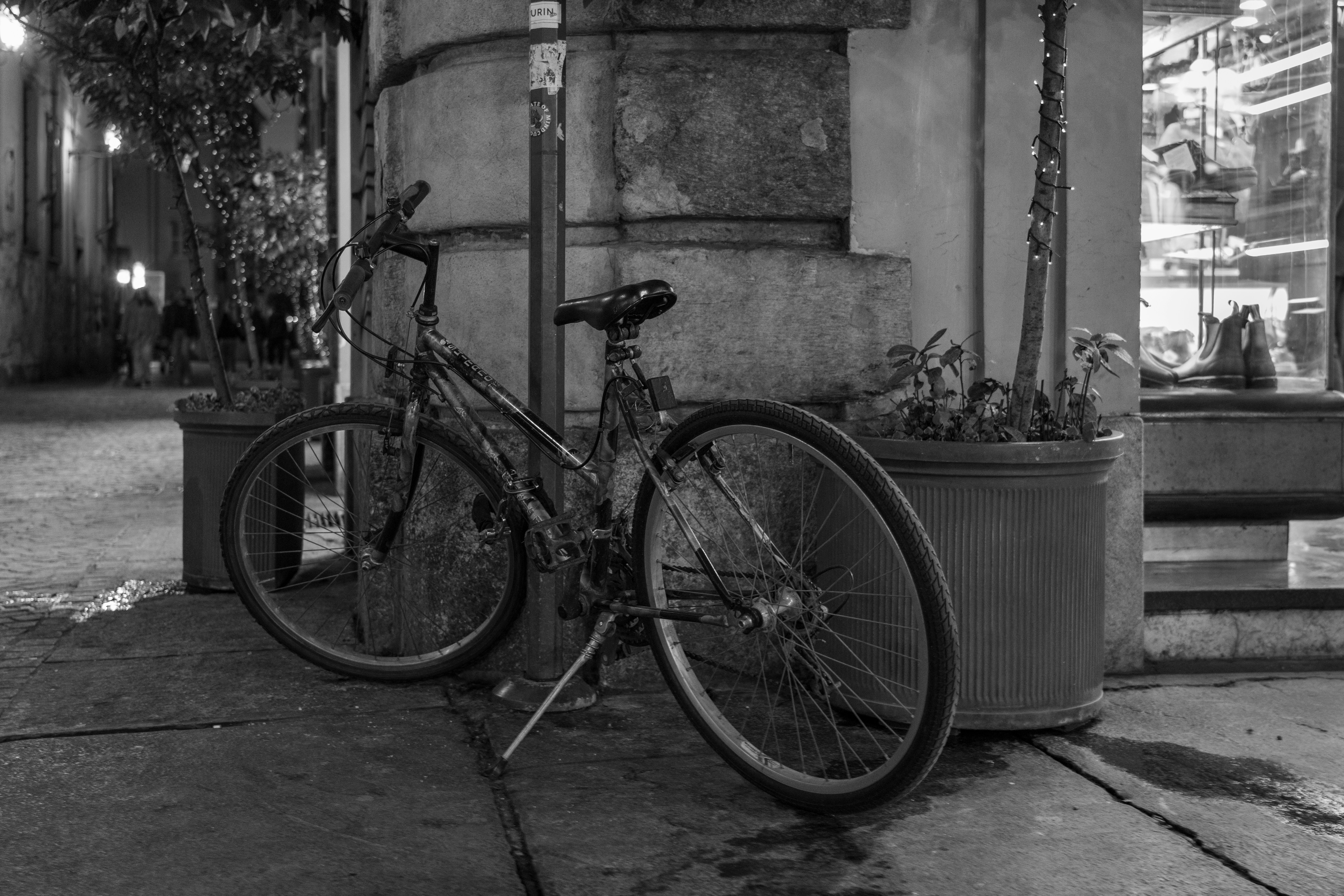 Quiet Street Standoff: Bicycle Against a Weathered Facade