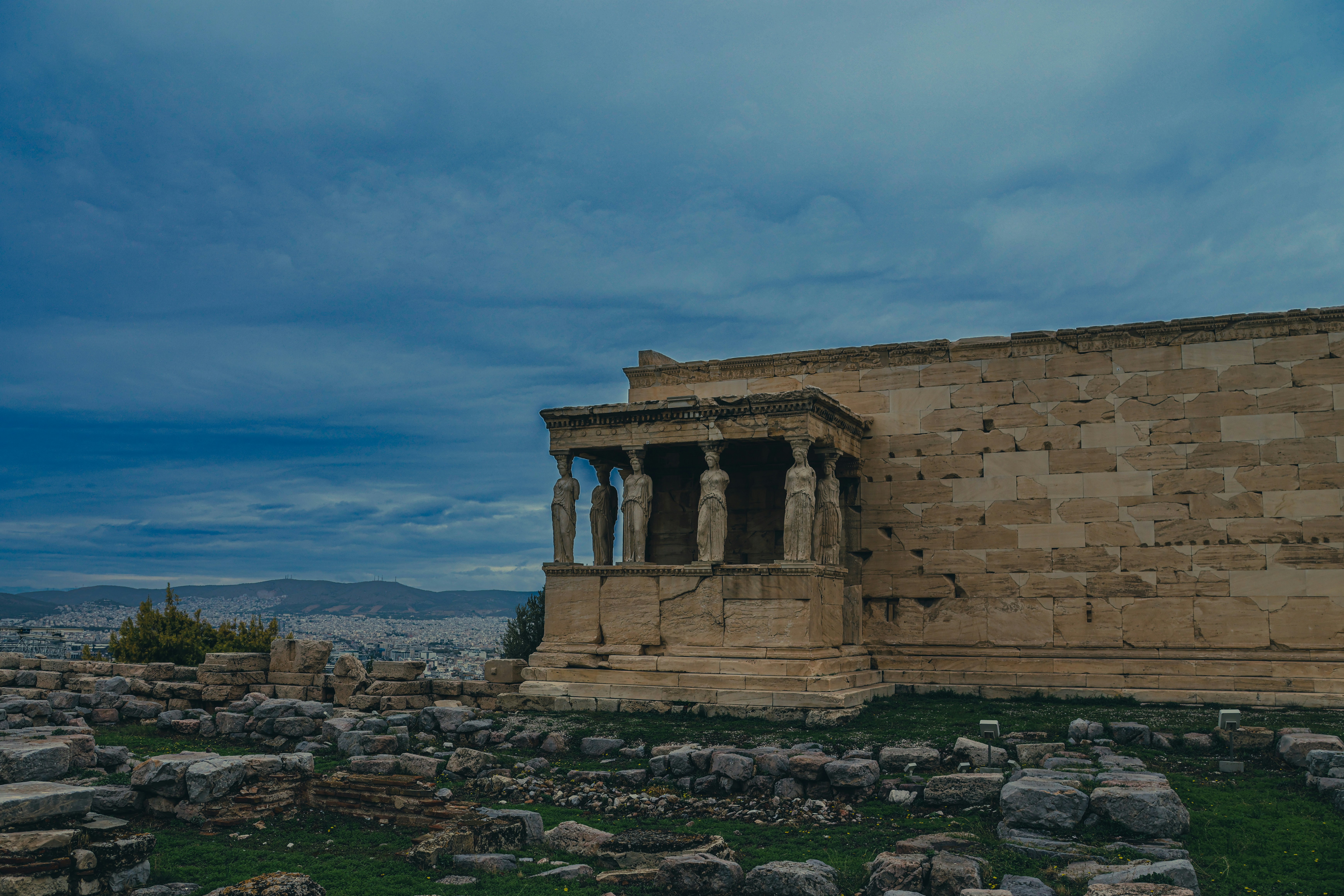 Ancient Marble Balcony Overlooking Ruins and Sea