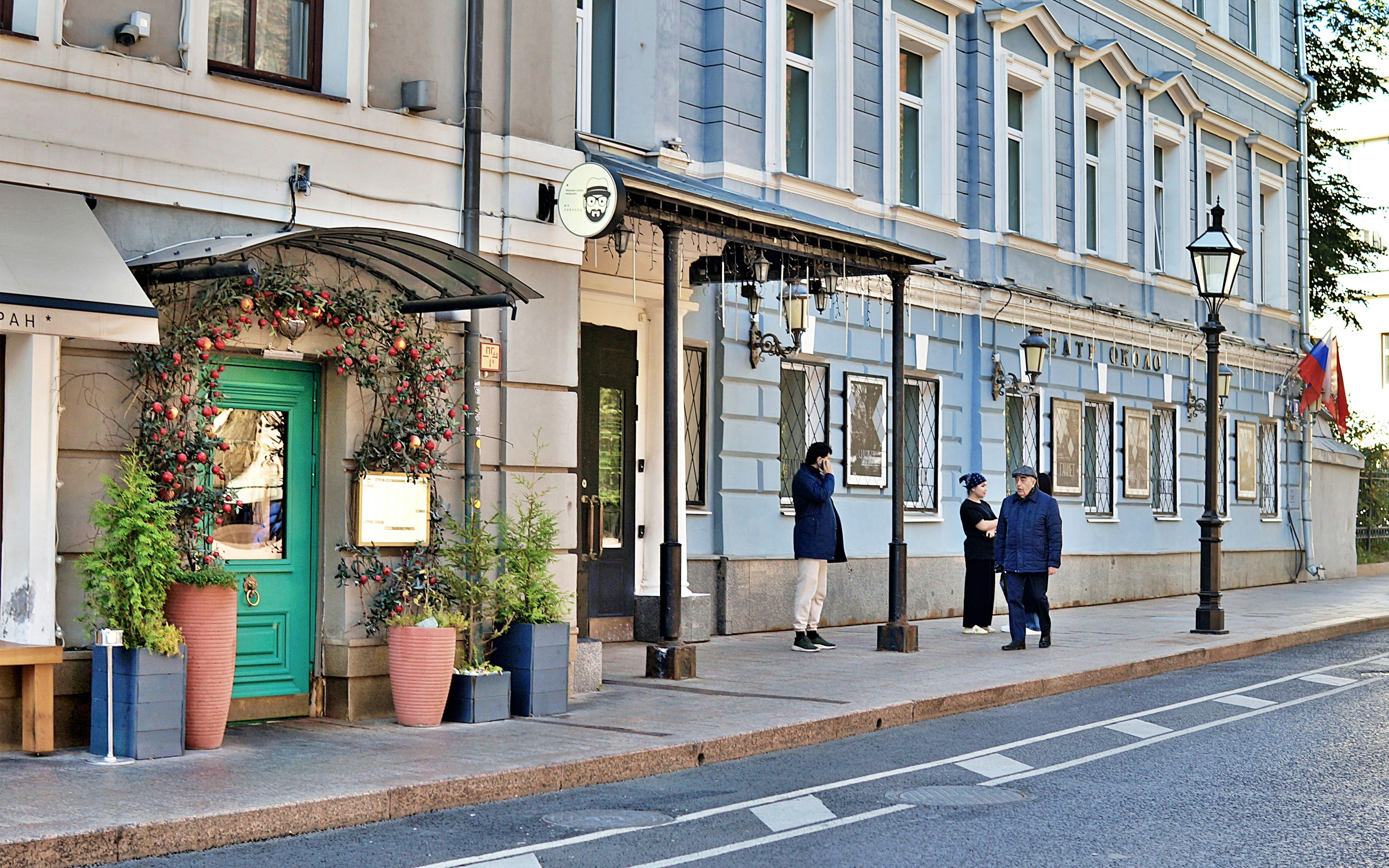 Cosmopolitan Street: A Calm Moment by a Colorful European Facade